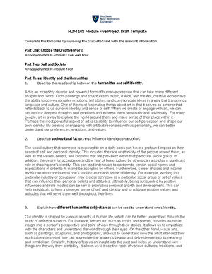 Hum 102 danny g - HUM 102 Module Two Project Proposal Part One: Choose ...
