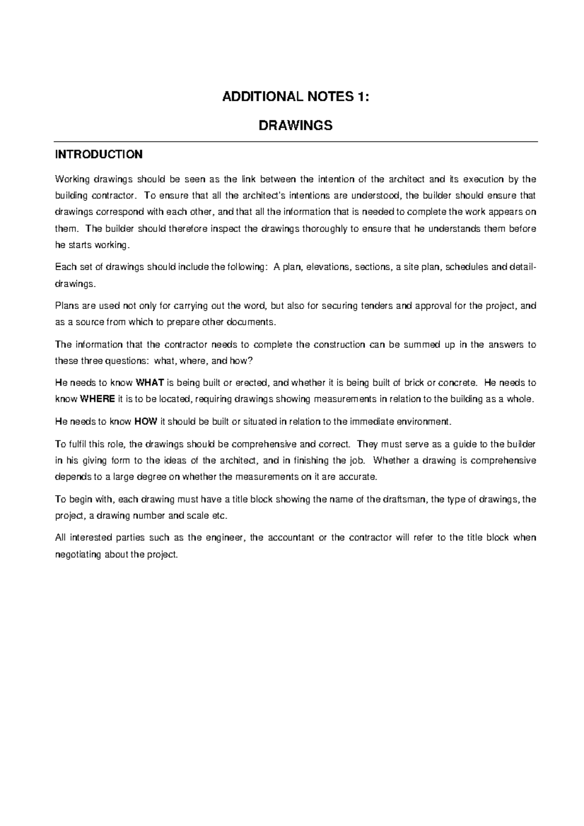 Additional notes 1 - Drawings - ADDITIONAL NOTES 1: DRAWINGS ...