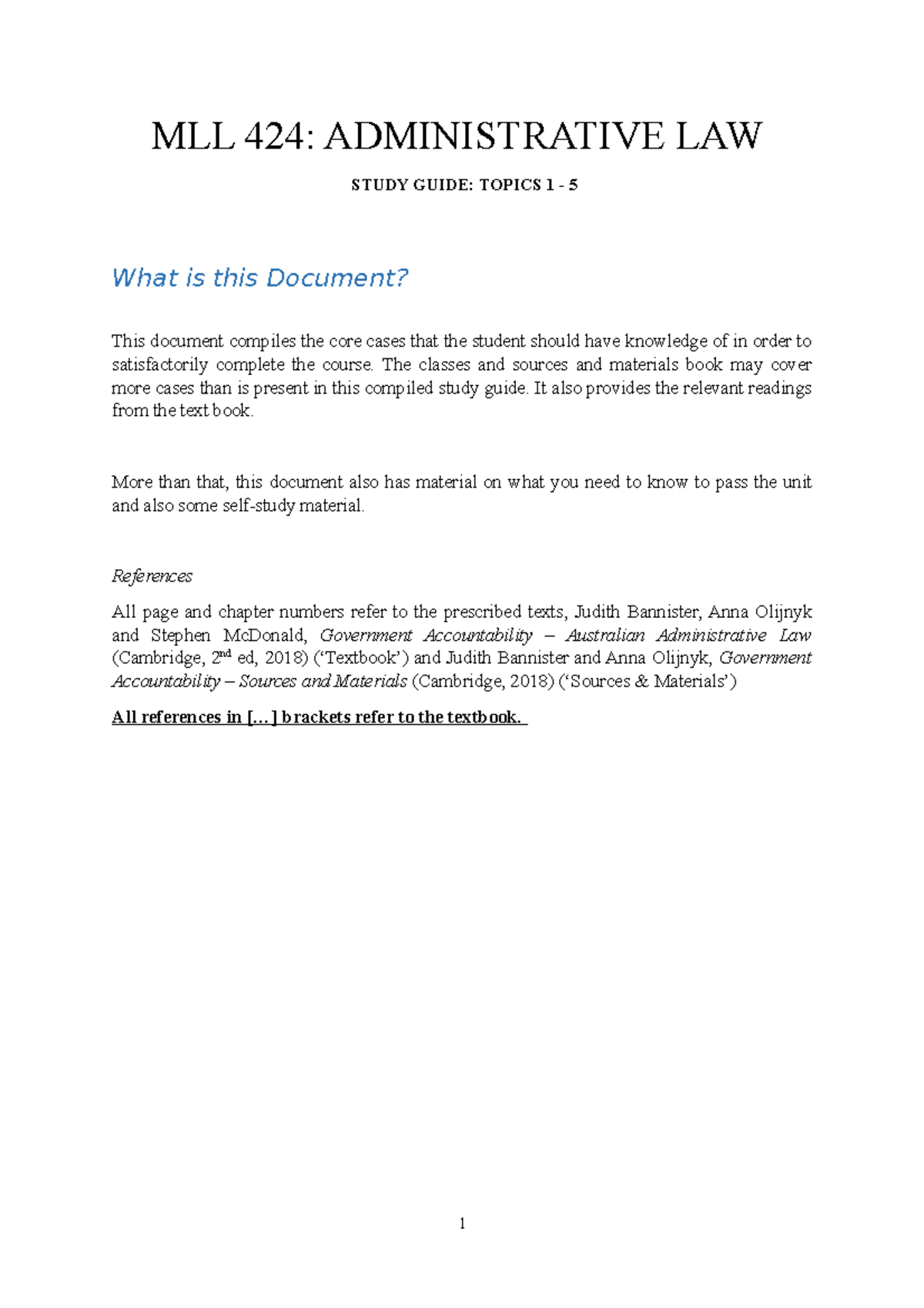 MLL 424 T3 2020 Study Guides Topics 1 - 5 - MLL 424: ADMINISTRATIVE LAW ...