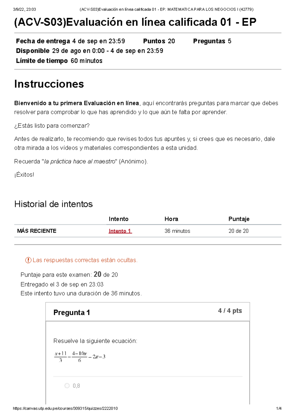 (ACV-S03)Evaluación en línea calificada 01 - EP Matematica PARA LOS Negocios I (42779) - - Studocu