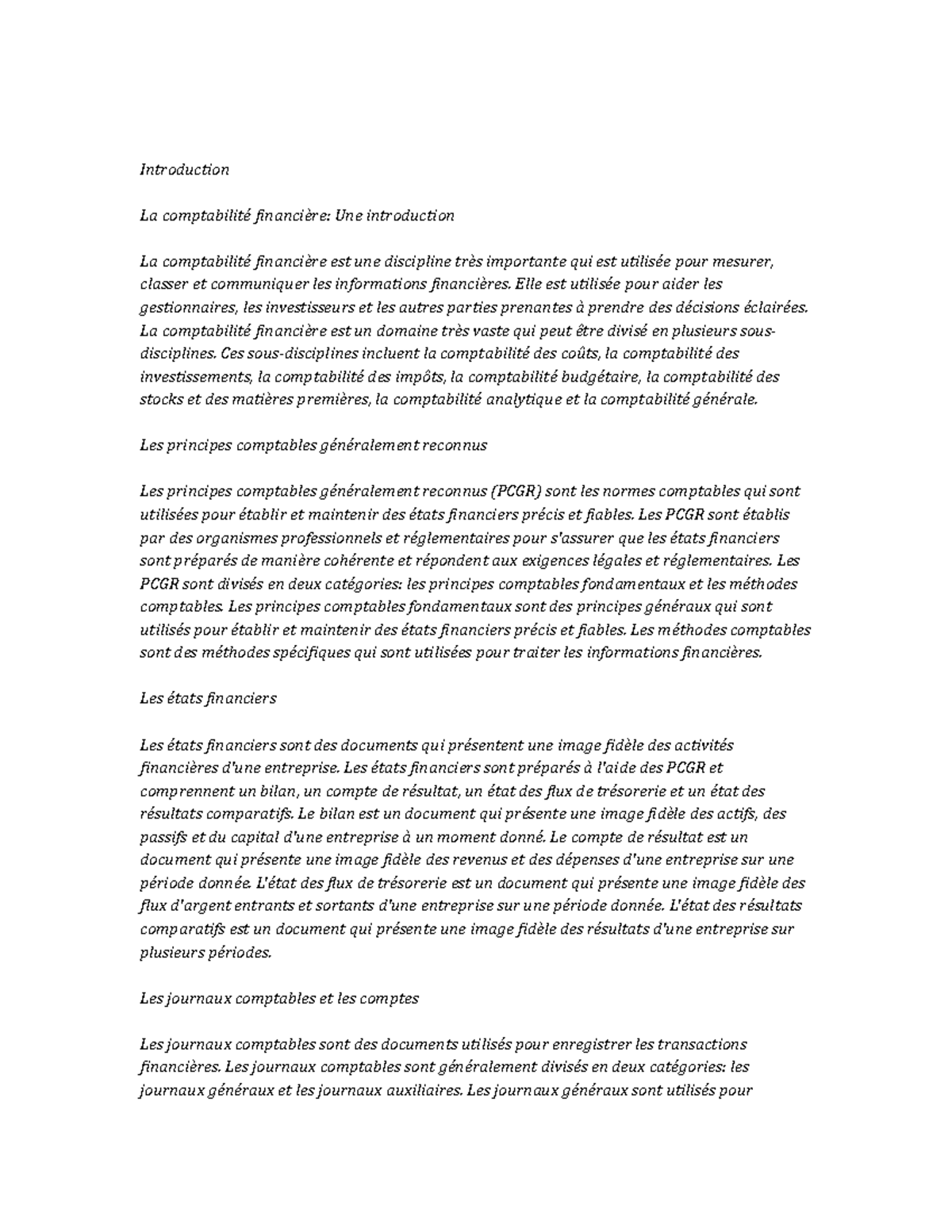 Financial Accounting notes de lecture - Introduction La comptabilité ...