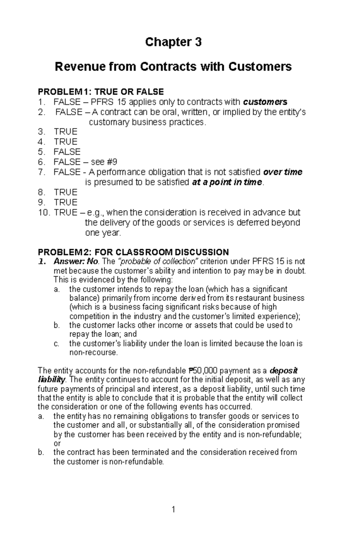Chapter 3 Revenue FROM Contracts WITH Customers - Chapter 3 Revenue ...
