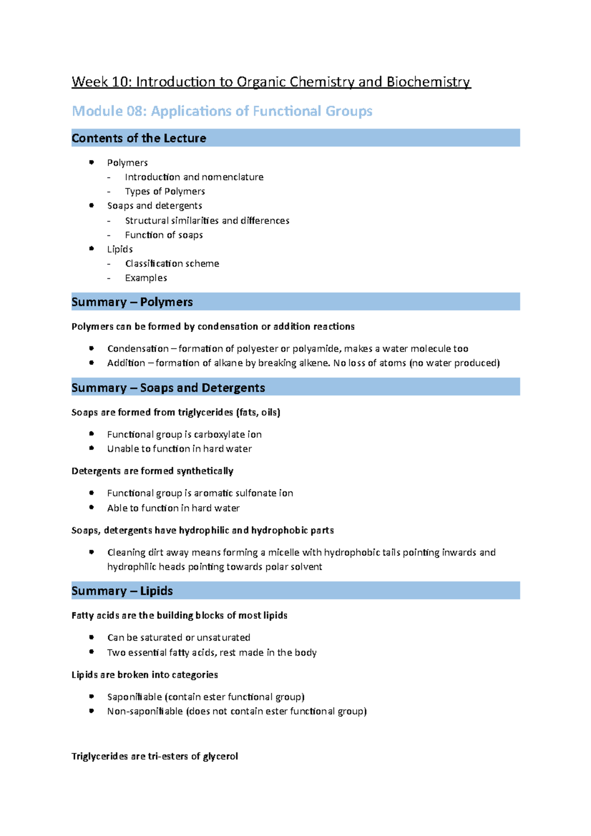 Organic Chemistry and Biochemistry Week 10 - Lecture 10 - Week 10 ...