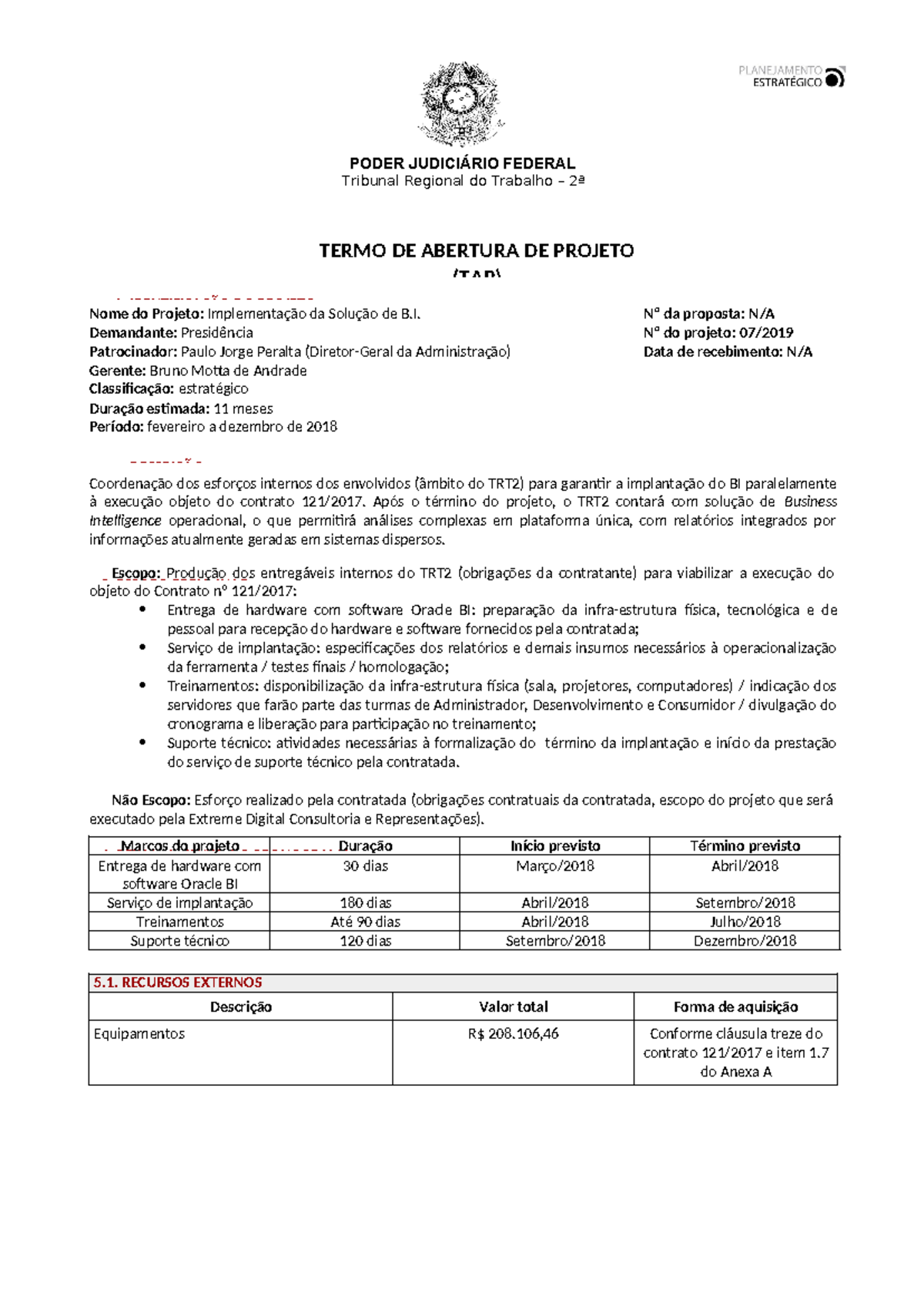 TAP - Termo DE Abertura DE Projeto - Pmbook - PODER JUDICIÁRIO FEDERAL ...