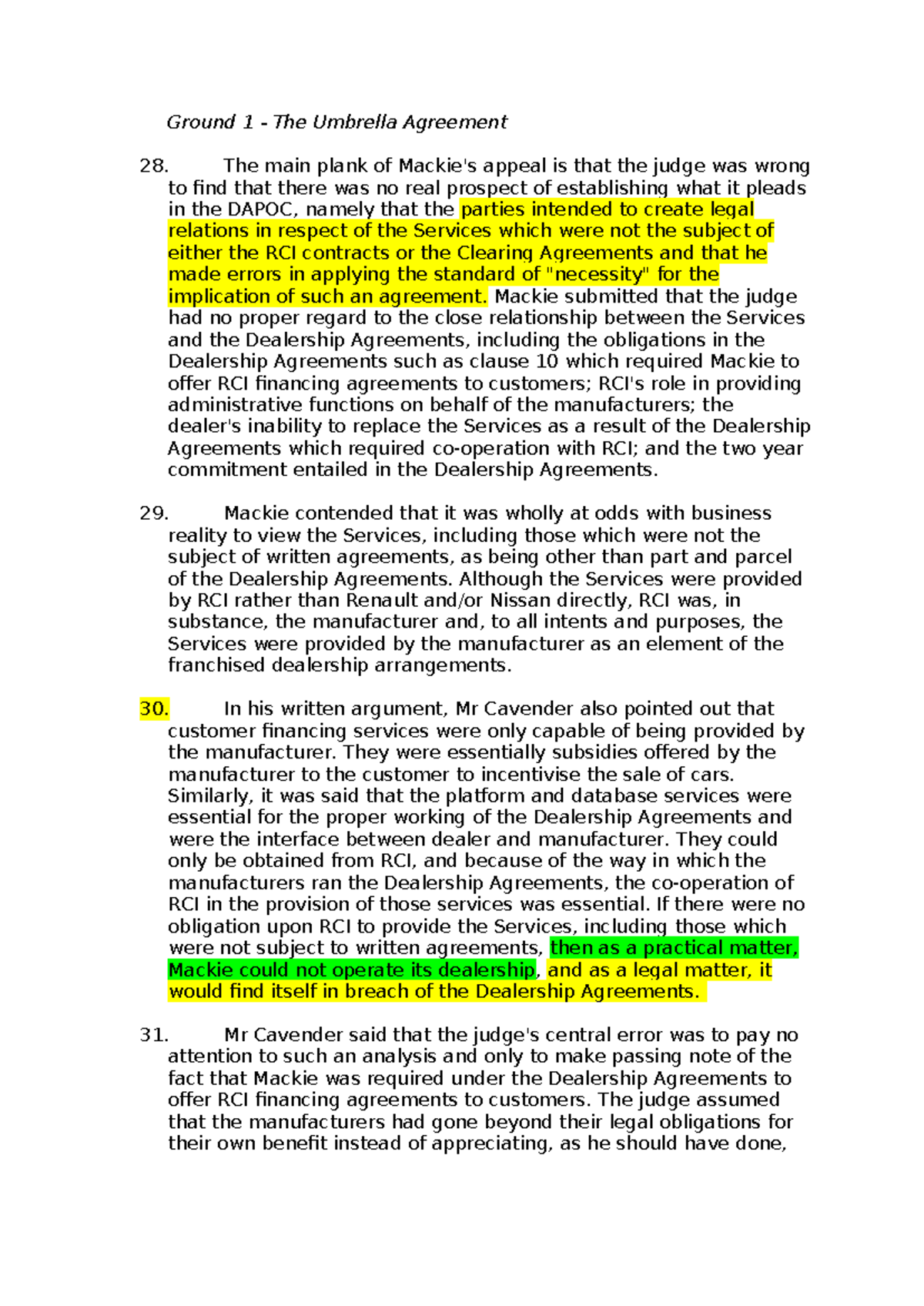 Case annotation 3;00 - contract - Ground 1 - The Umbrella Agreement 28 ...