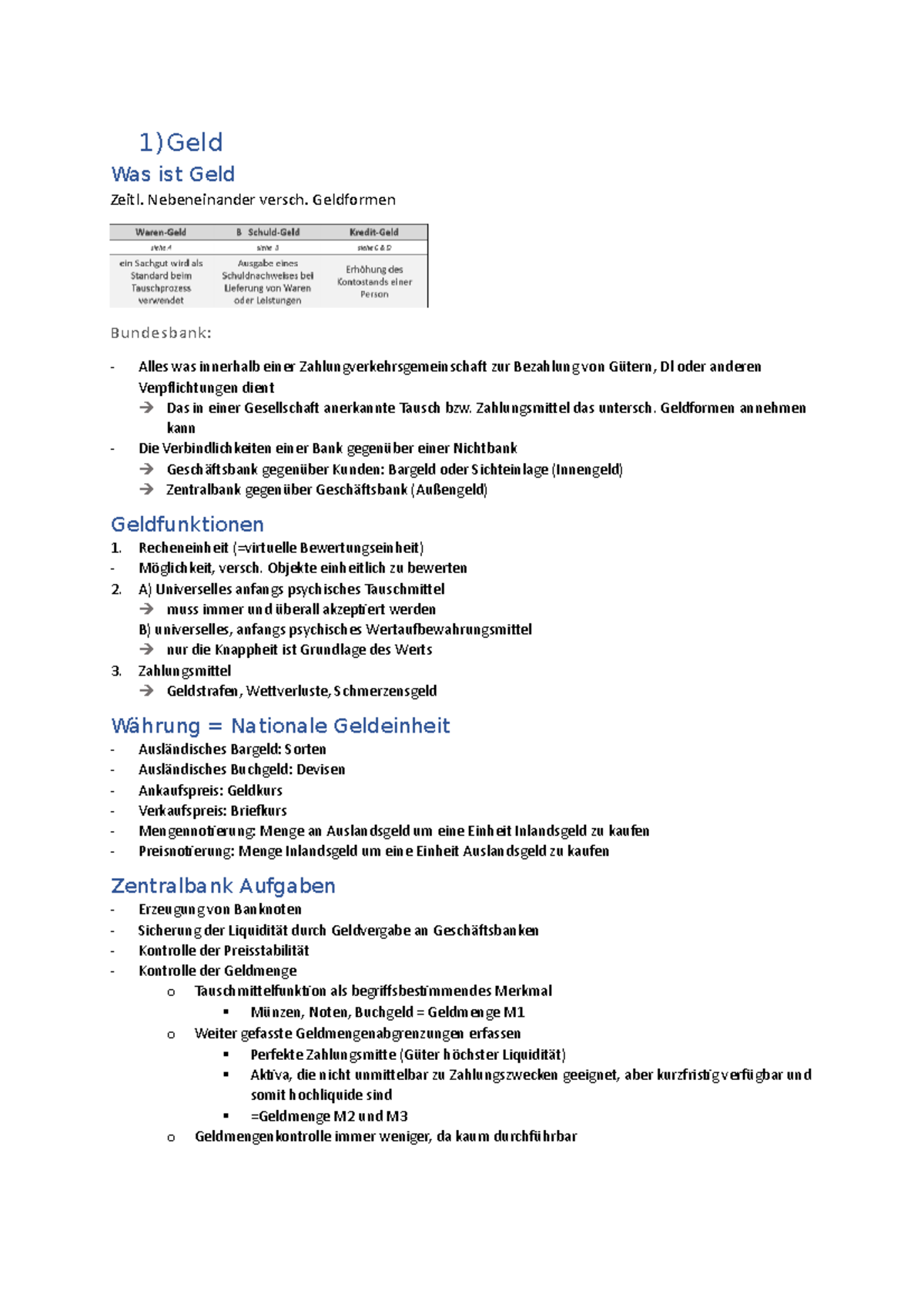 Finanzierung - 1)Geld Was ist Geld Zeitl. Nebeneinander versch ...