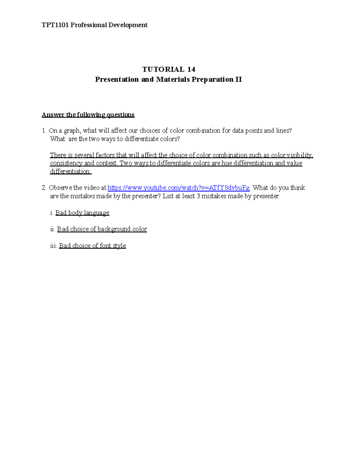 Tutorial 14 - Professional Development - TPT1101 Professional ...