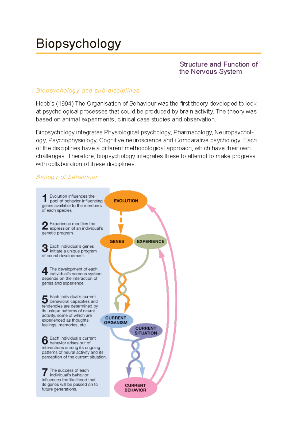 Lec 1 - Lecture notes 1 - Biopsychology Structure and Function of the ...