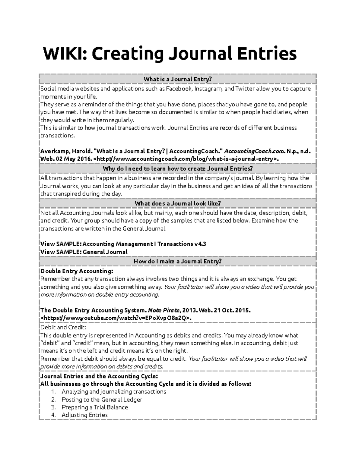 WIKI Creating Journal Entries v4 - WIKI: Creating Journal Entries What ...
