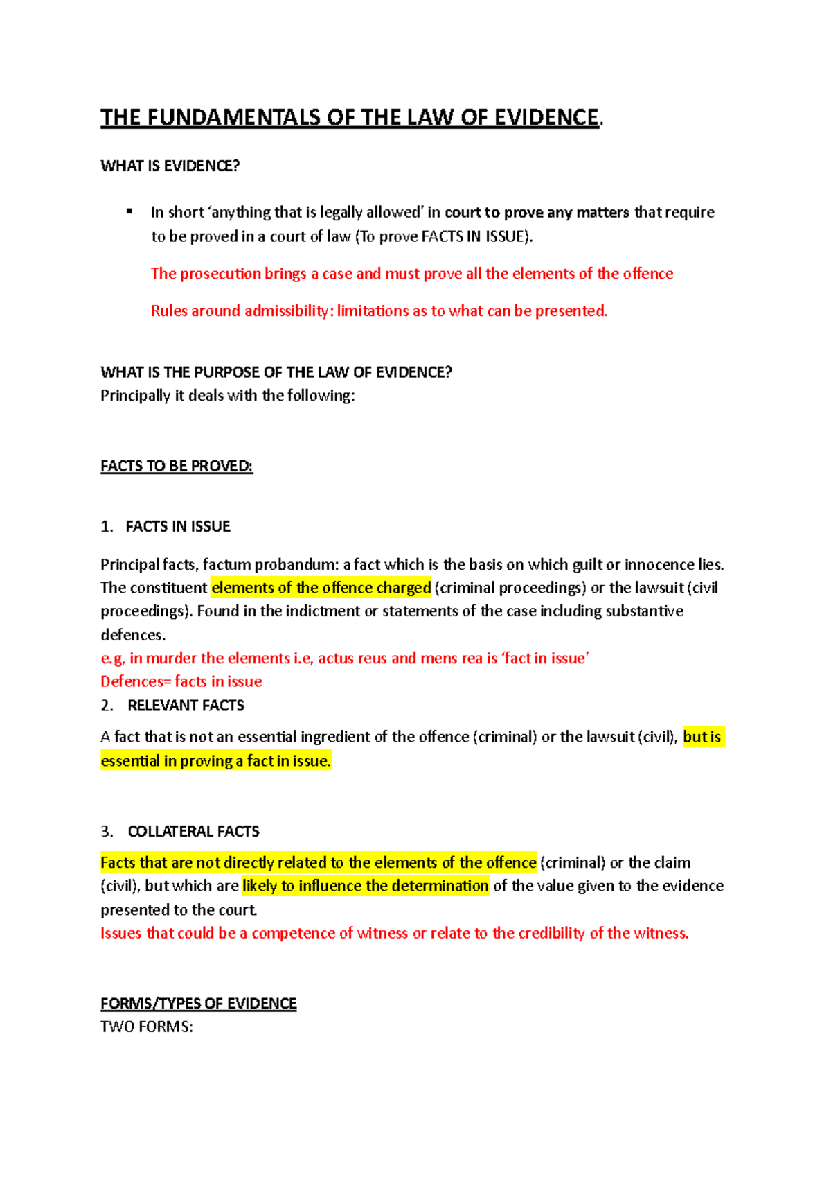 Lecture notes week one- LAW IN Evidence - 456Z8004 - MMU - Studocu