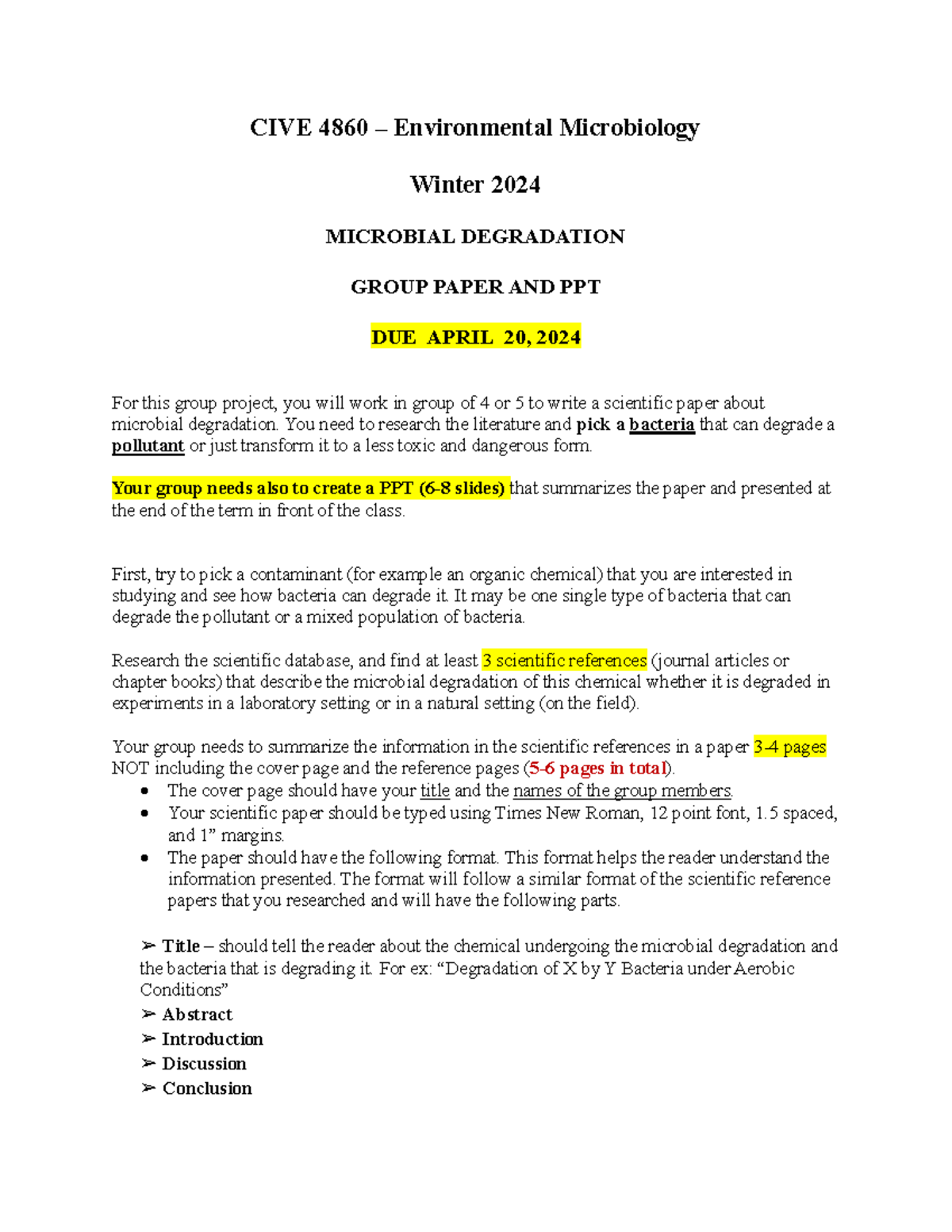 DGTI-CIVE 4860 TERM Paper 2024 - CIVE 4860 – Environmental Microbiology ...