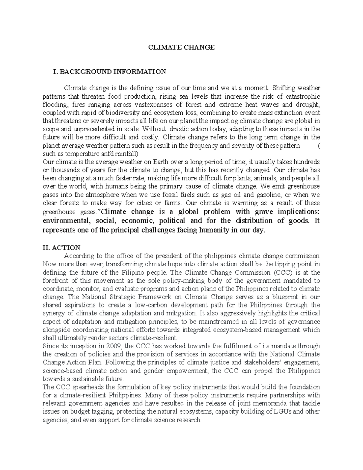 Group 1 climate change - activity - CLIMATE CHANGE I. BACKGROUND ...