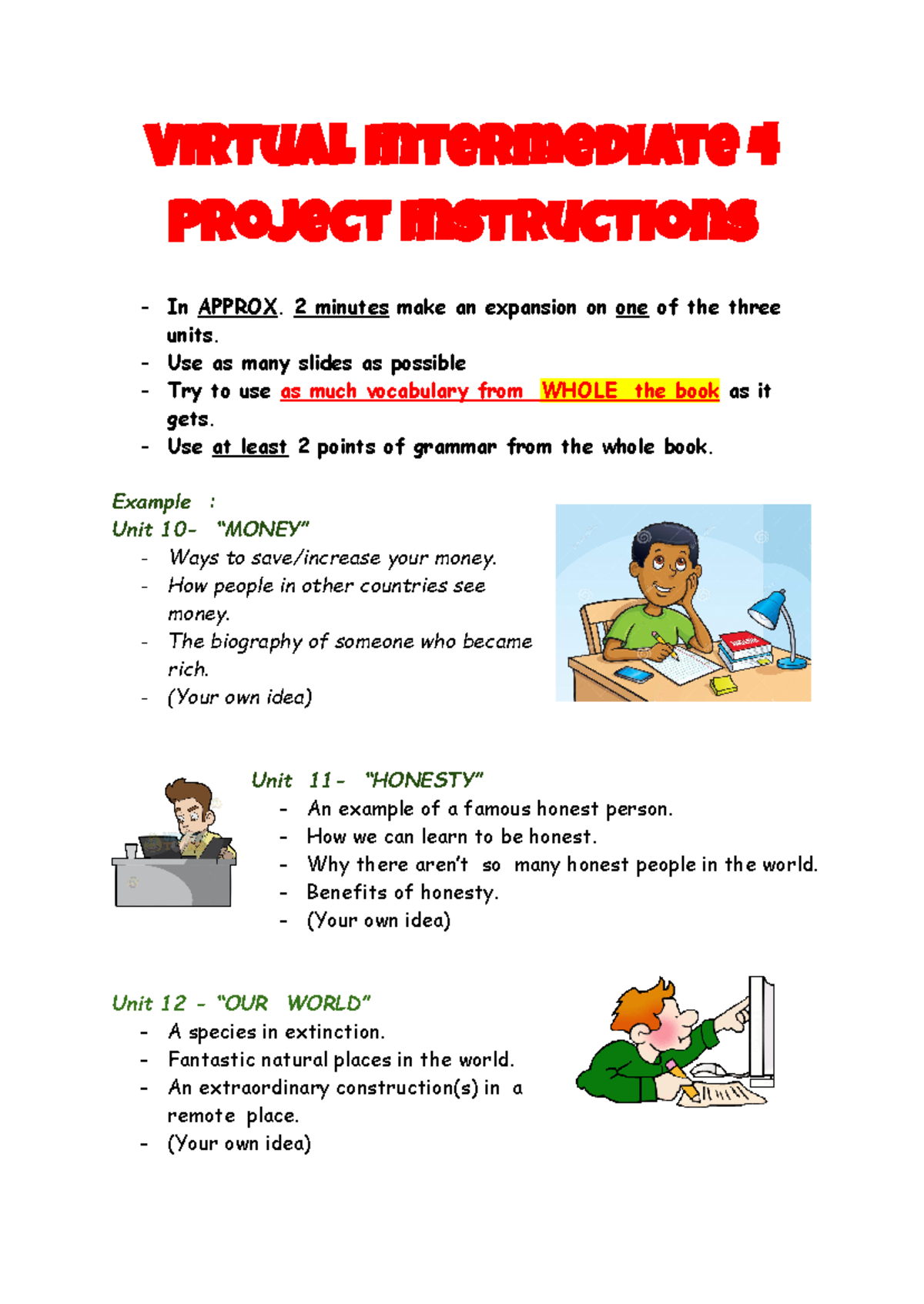 Intermediate 4 Project Instructions - 2 minutes make an expansion on ...