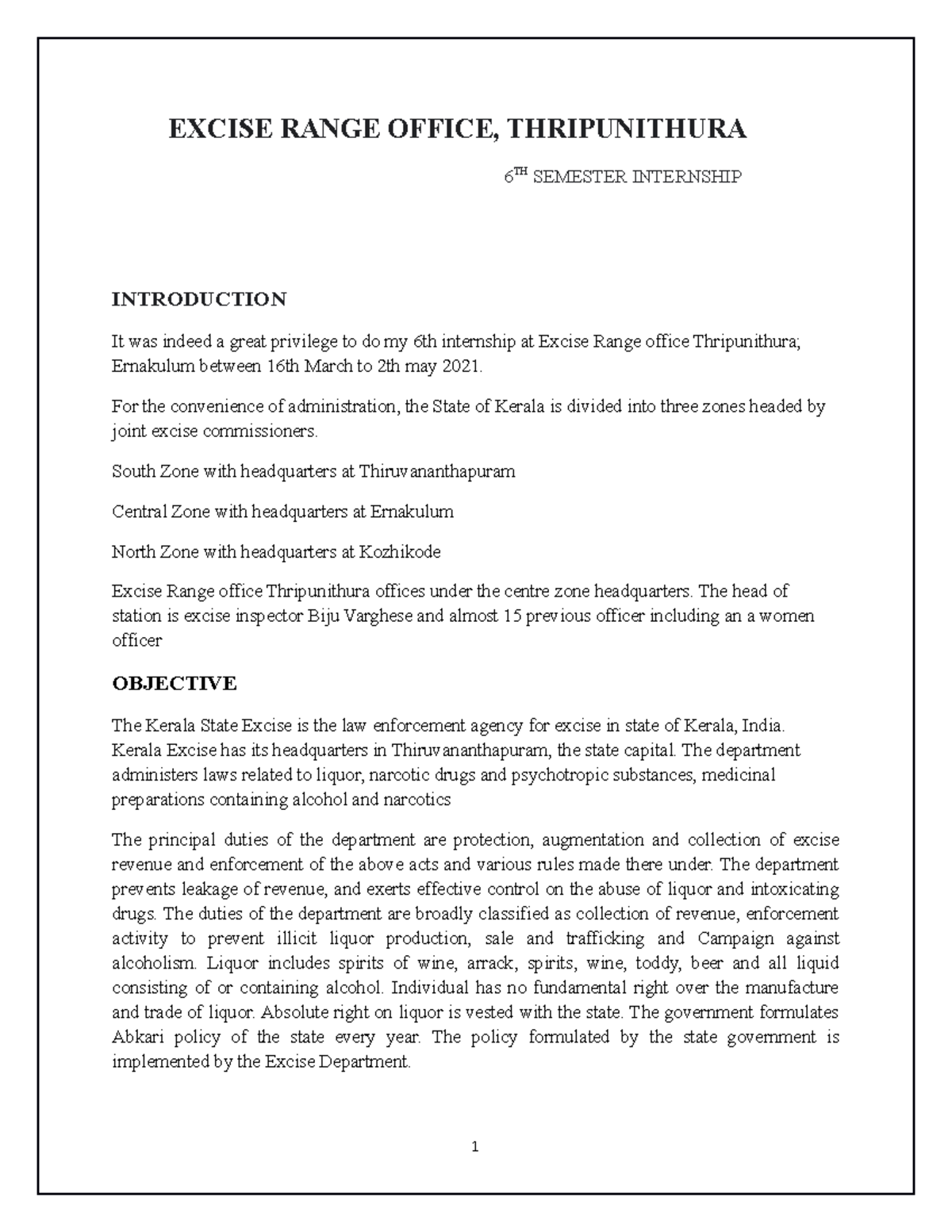 Excise Range Office internship report - EXCISE RANGE OFFICE ...