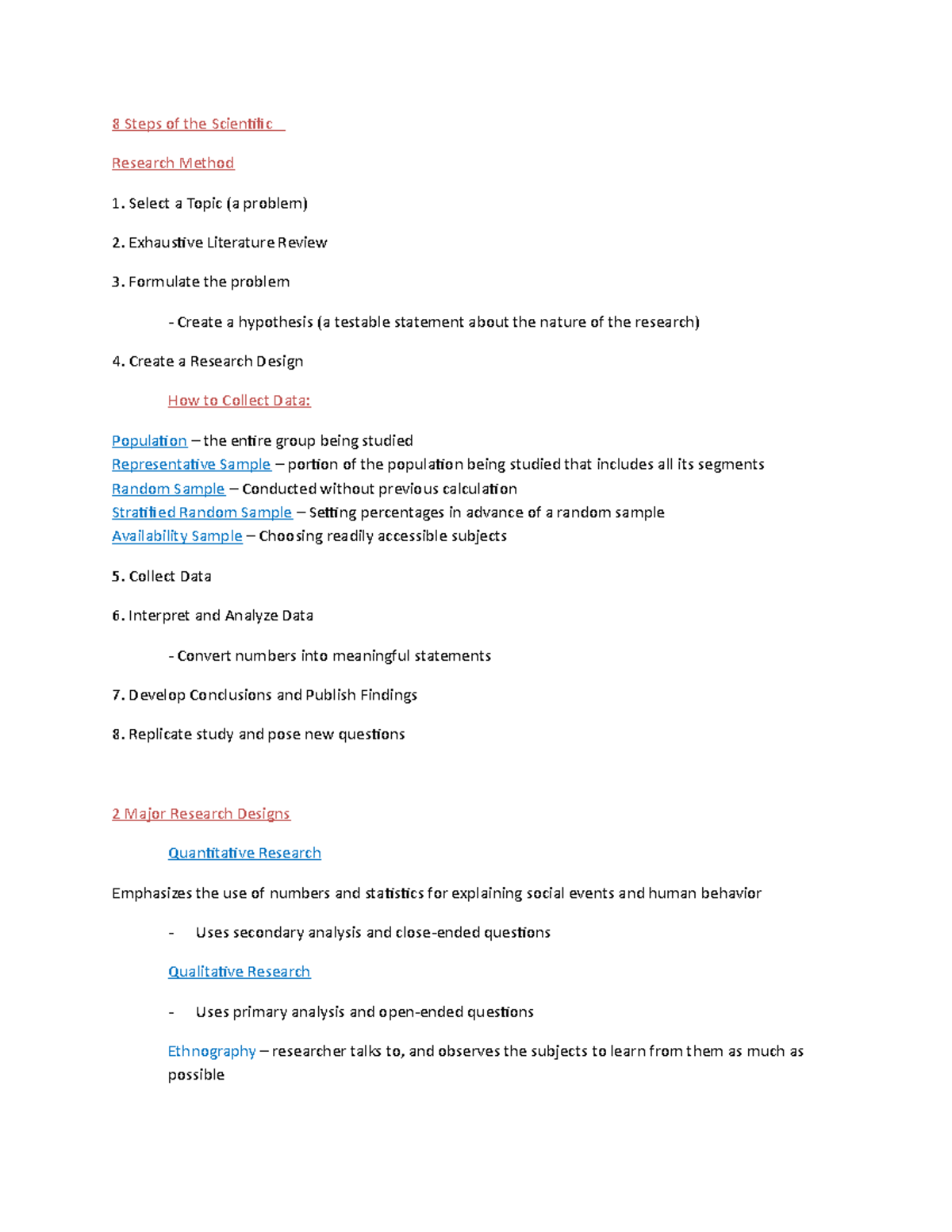 Sociology: Chapter 2 Notes - 8 Steps of the Scientific Research Method ...