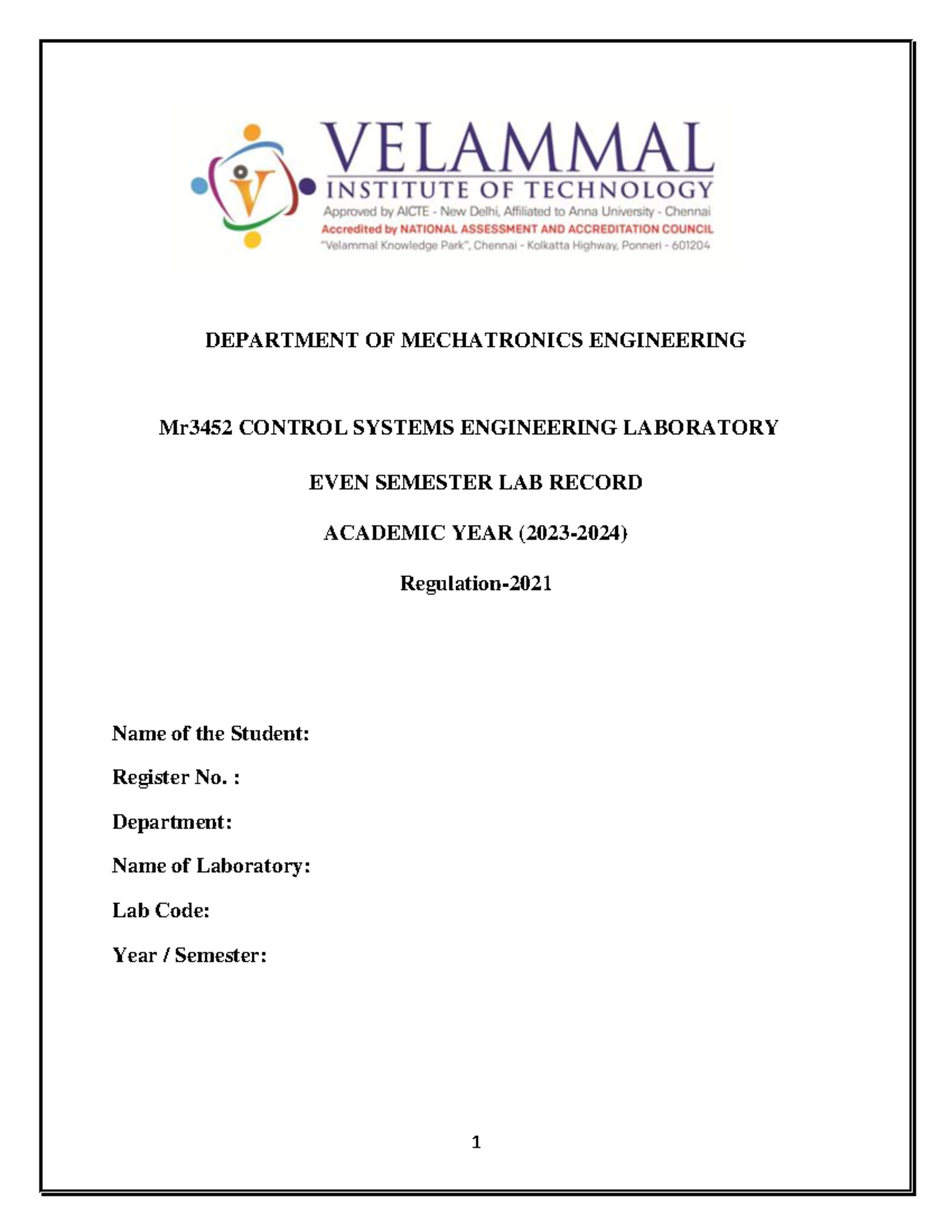 CSC - Manual - notes - 1 DEPARTMENT OF MECHATRONICS ENGINEERING Mr3452 ...