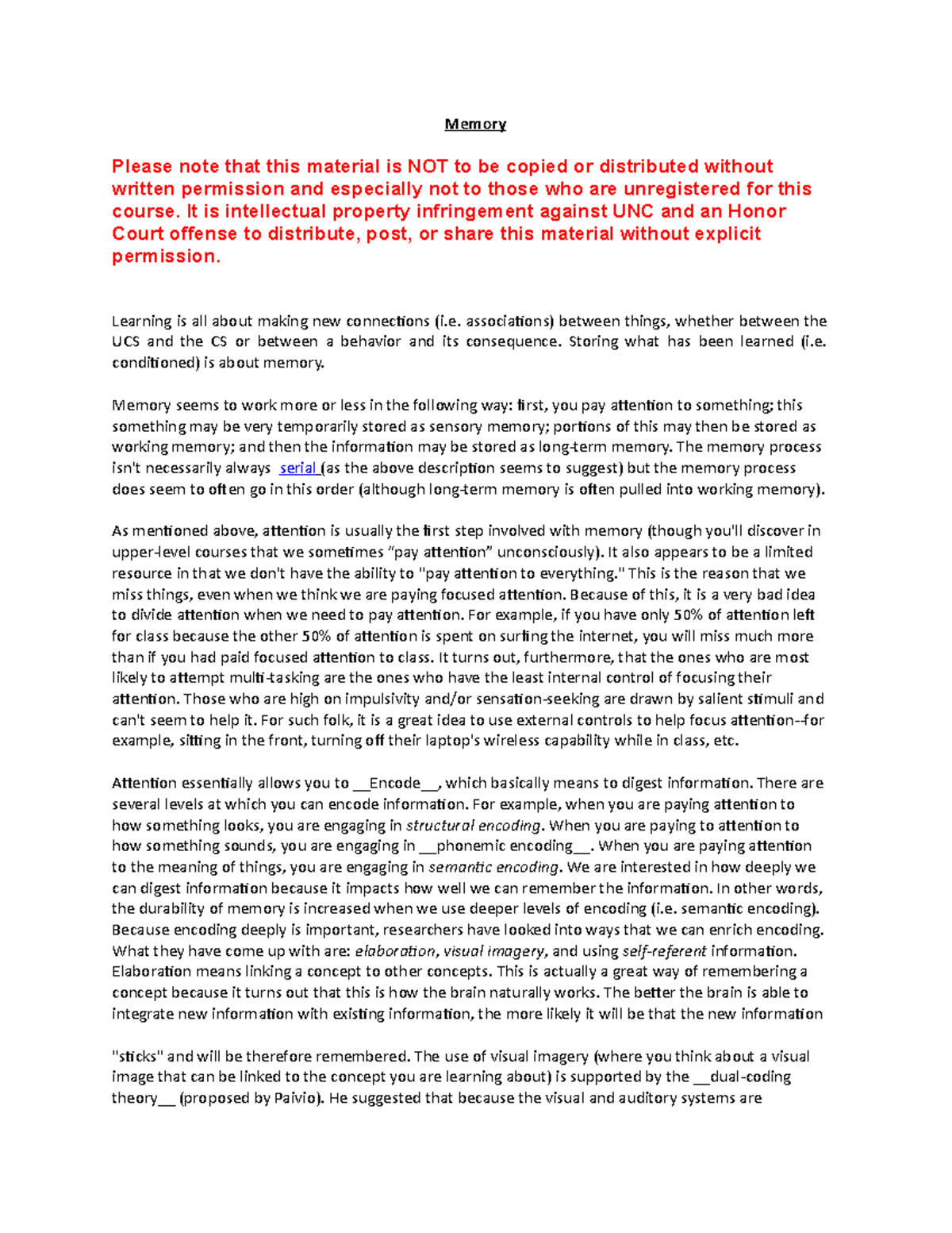 Exercise Memory copy - Memory Please note that this material is NOT to ...