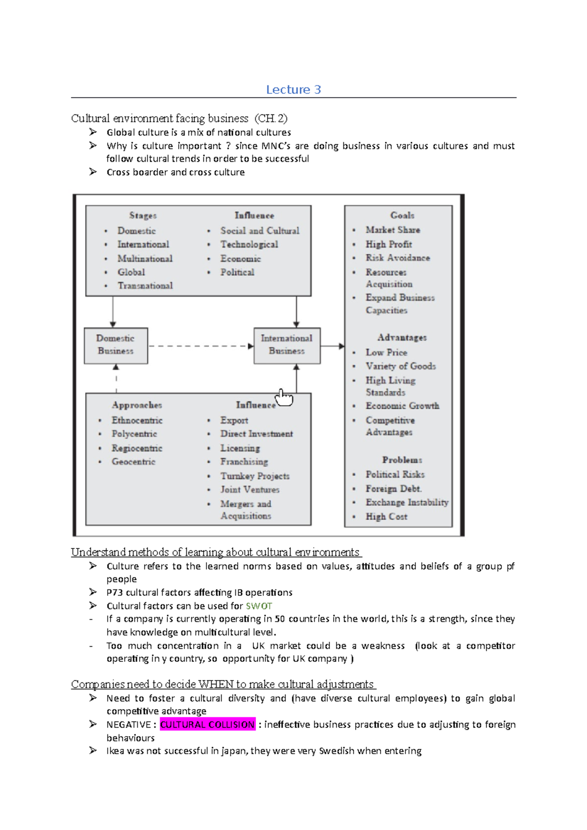 Lecture 3 culture - Lecture 3 Cultural environment facing business (CH ...