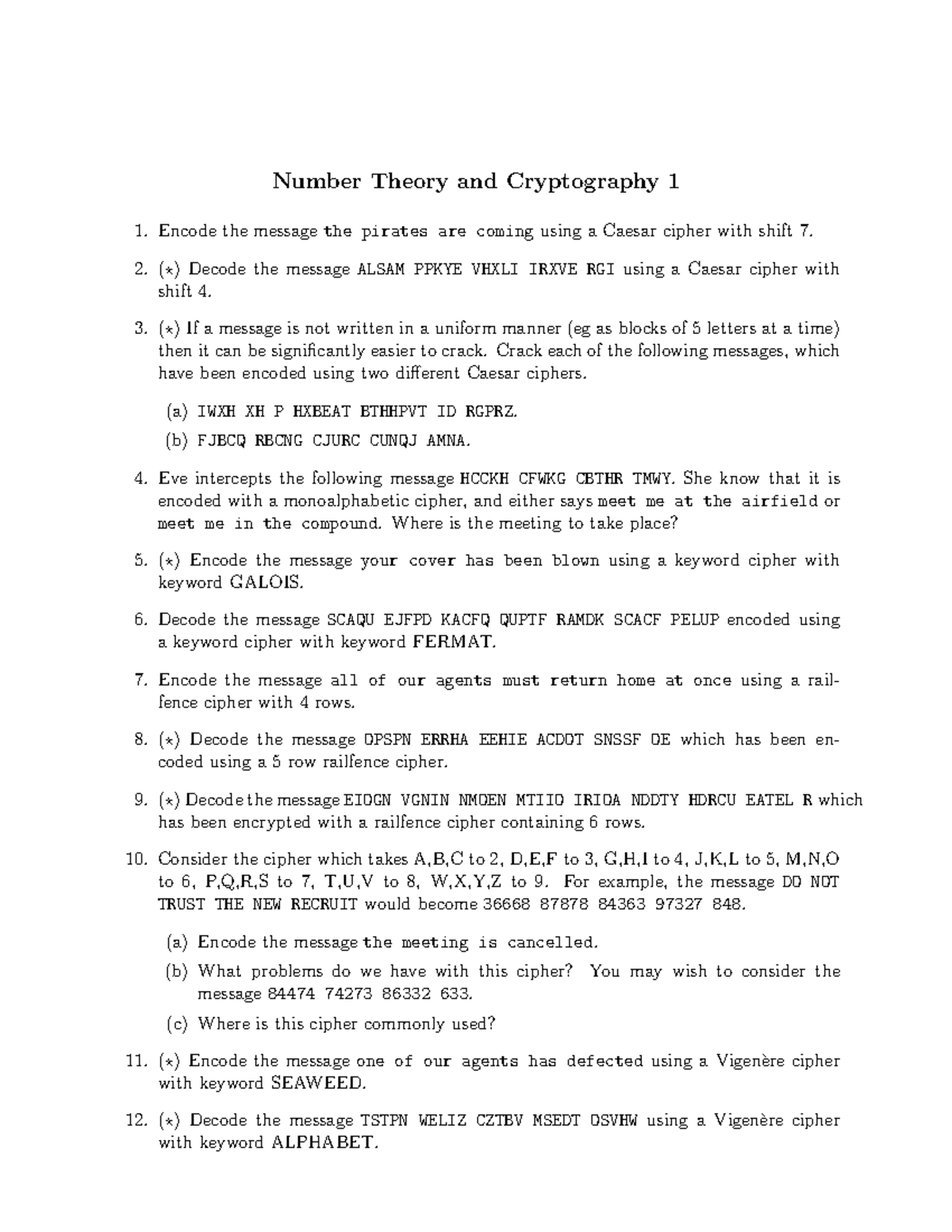 Ex1-new - yr1 - Number Theory and Cryptography 1 Encode the message the ...