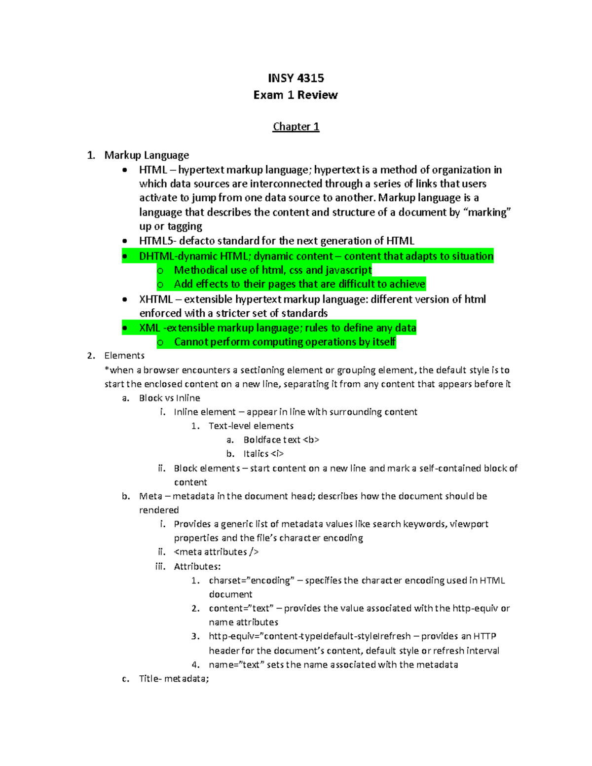 4315 Review 1 - exam 1 - INSY 4315 Exam 1 Review Chapter 1 1. Markup ...