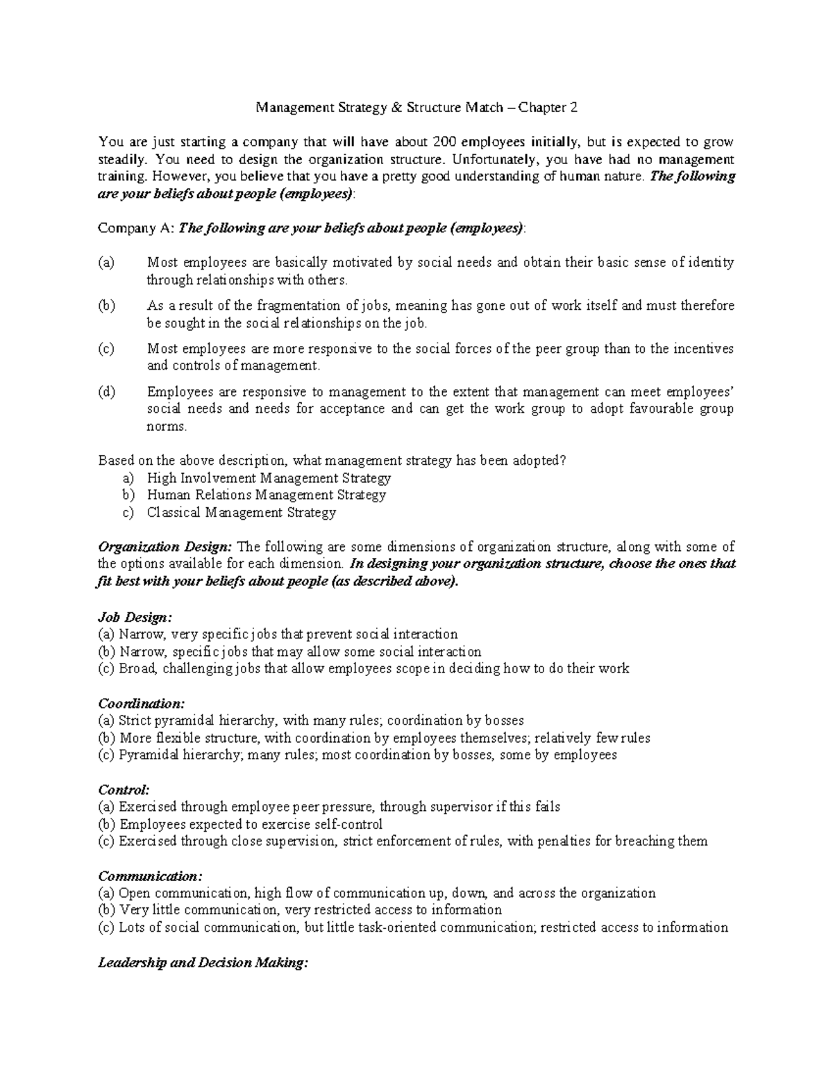 Lesson 2 Management Strategy Match Activity - Management Strategy ...