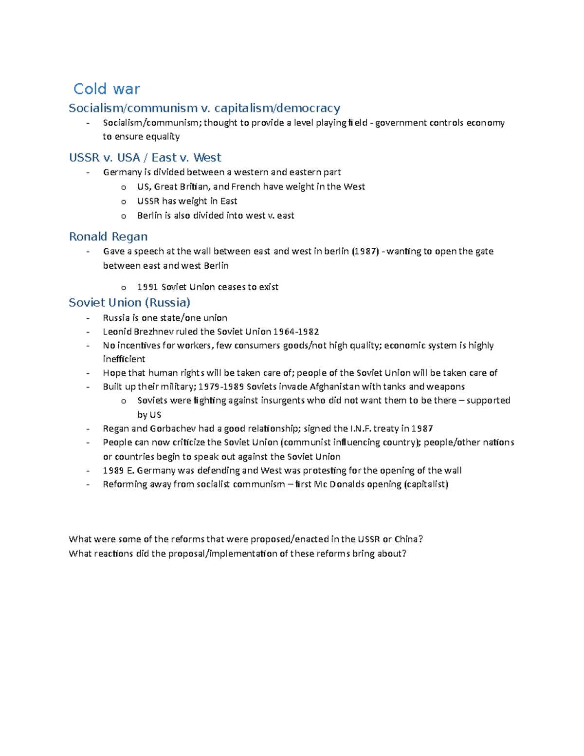 The Cold War - Socialism/Communism v. Capitalism/Democracy - Cold war ...