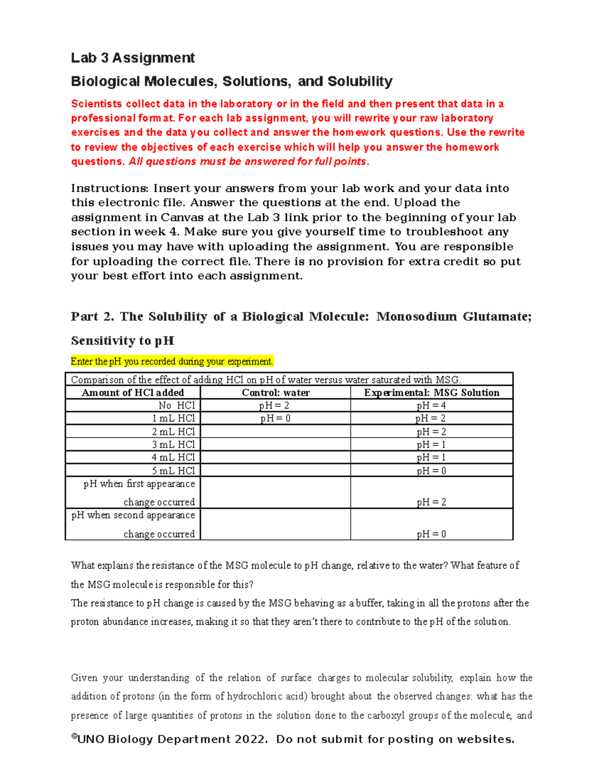 Lab 3 Assignment Submission - Lab 3 Assignment Biological Molecules ...