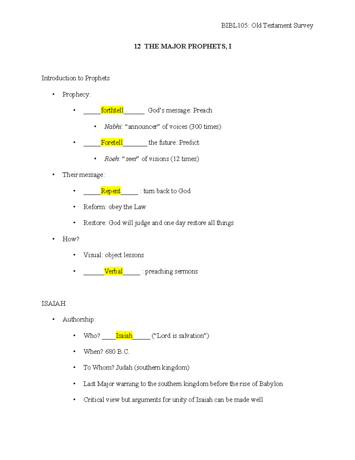 12 Major Prophets (Is, Jer, Lam) - 12 THE MAJOR PROPHETS, I ...