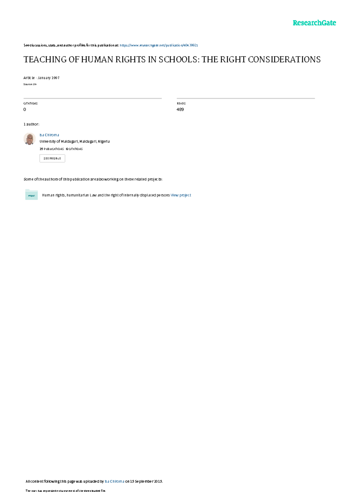 HRCL Handout 2 - Teaching Human Rights in Schools - See discussions ...