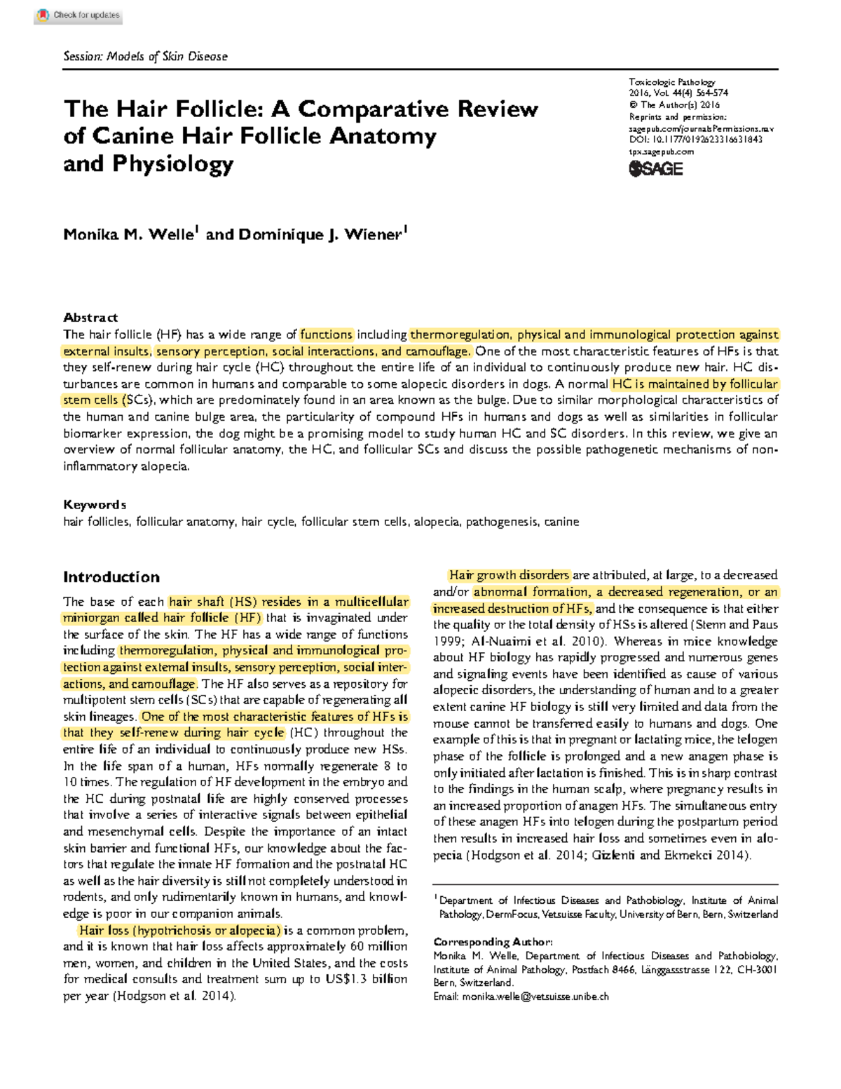 The Hair Follicle- A Comparative Review of canine hair follicle anatomy ...