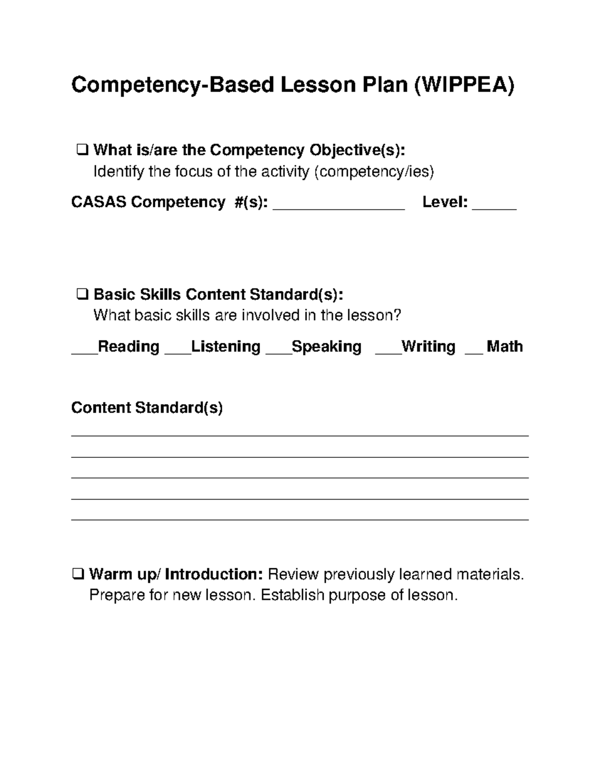 Competency-Based Lesson Plan - Prepare for new lesson. Establish ...