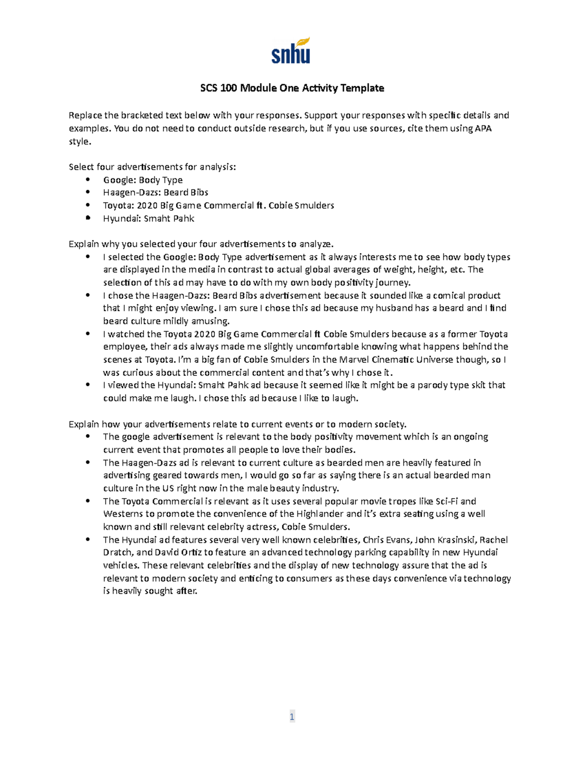 SCS 100 Module One Activity Template - SCS 100 Module One Activity ...