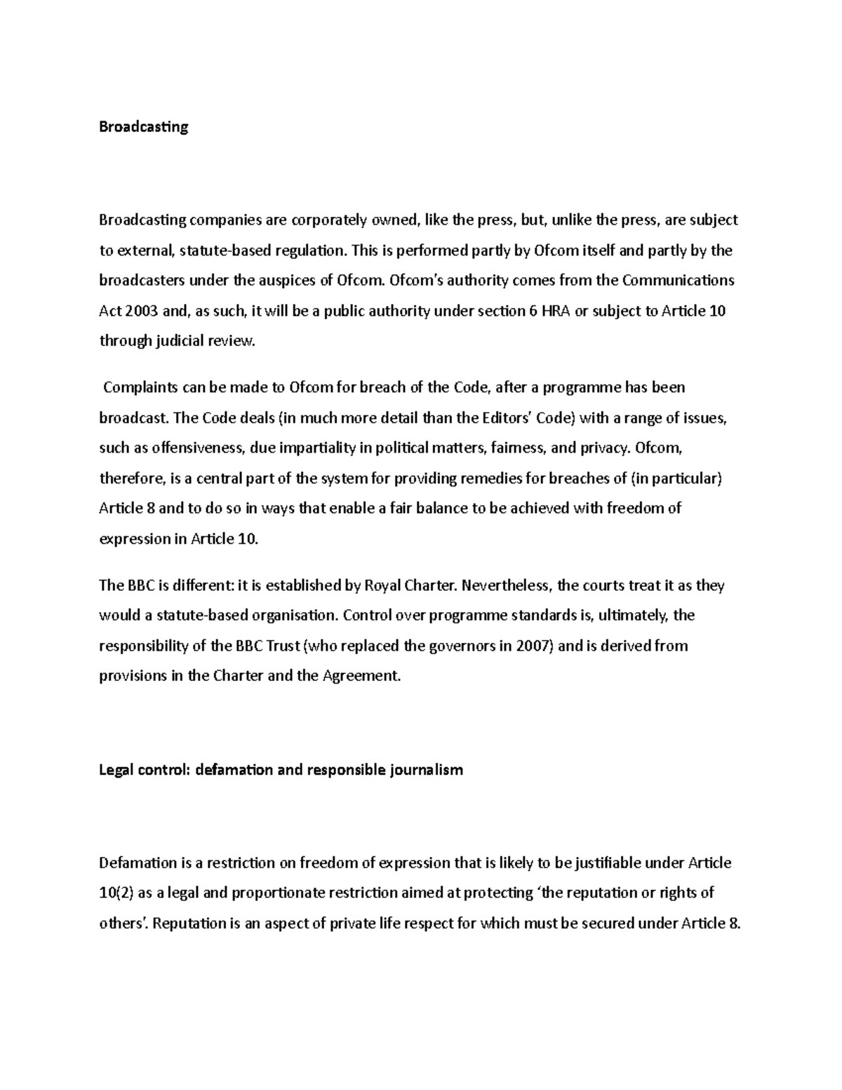 Defamation and responsible journalism - Broadcasting Broadcasting ...