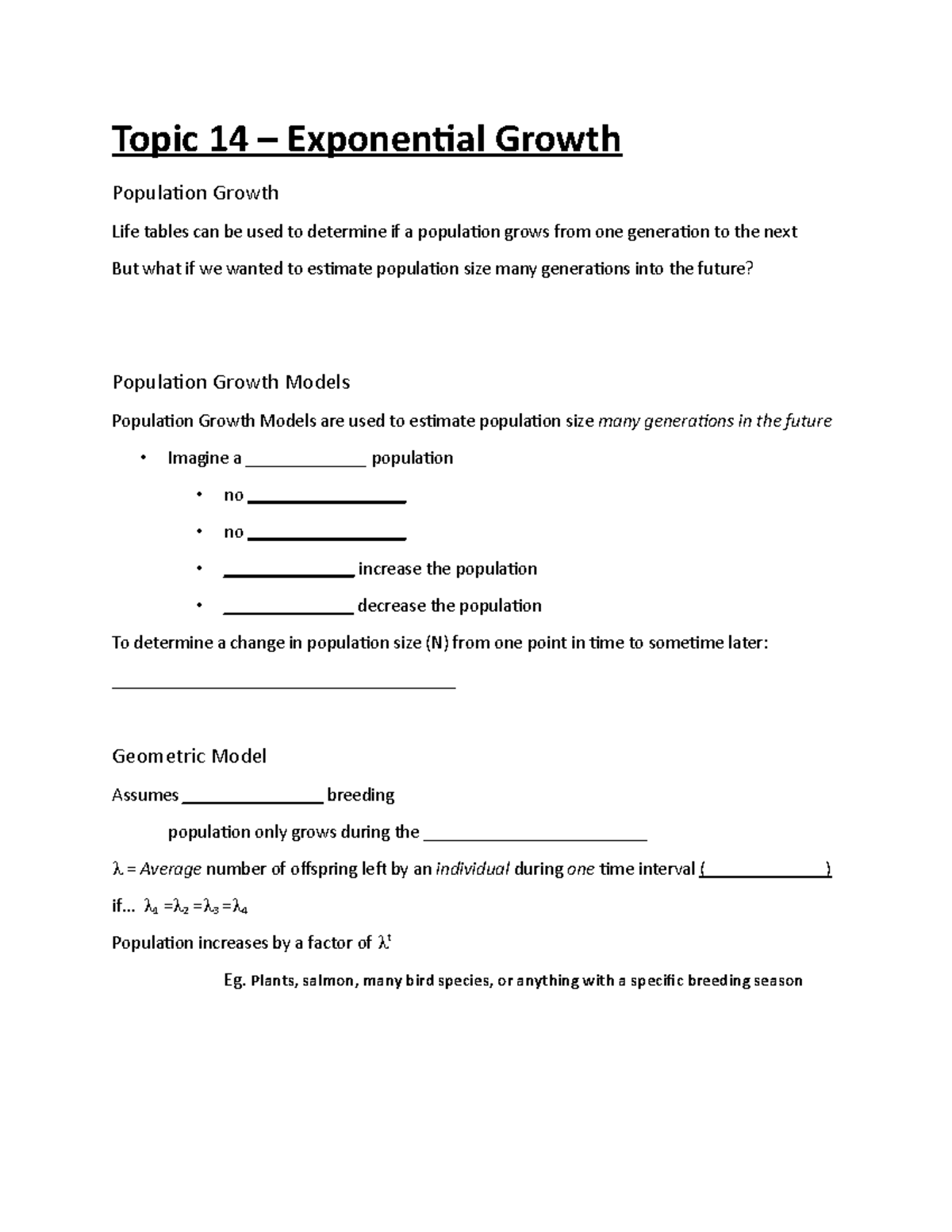 Topic 14 - Exponential Growth (blanks) - Topic 14 – Exponential Growth ...