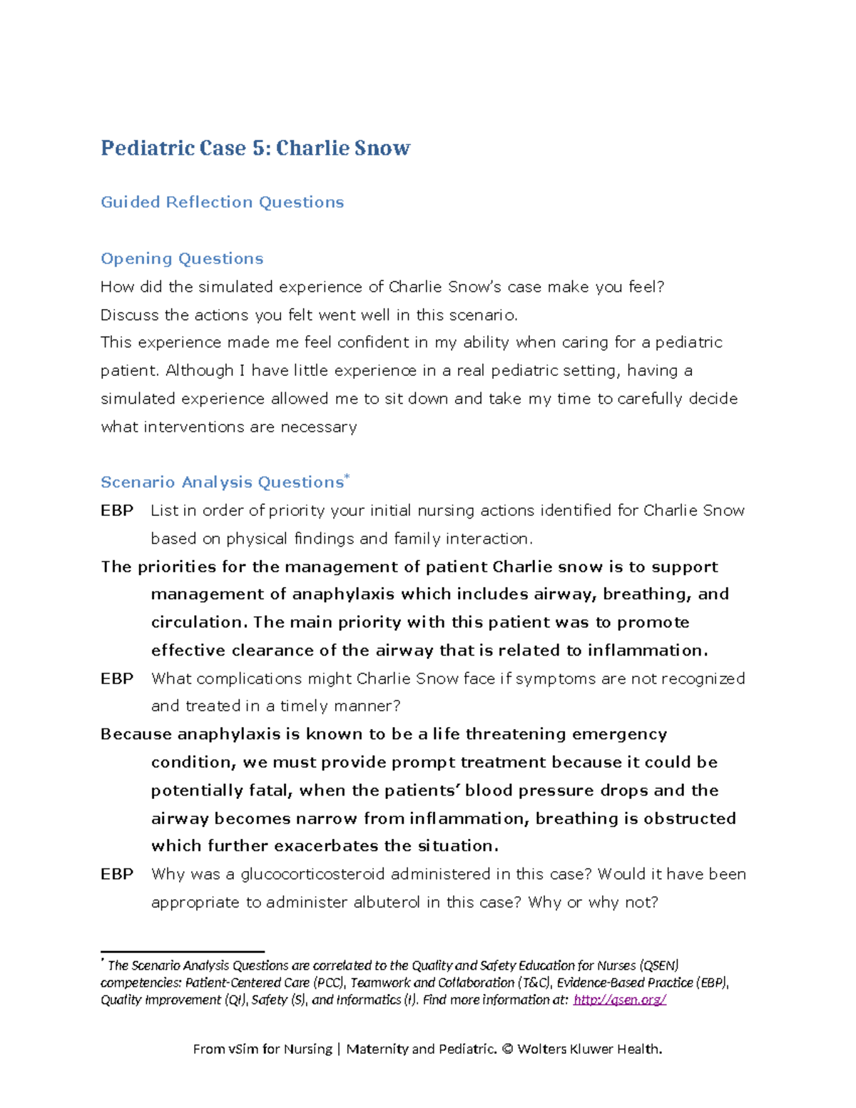 Charlie snow - Pediatric Case 5: Charlie Snow Guided Reflection ...