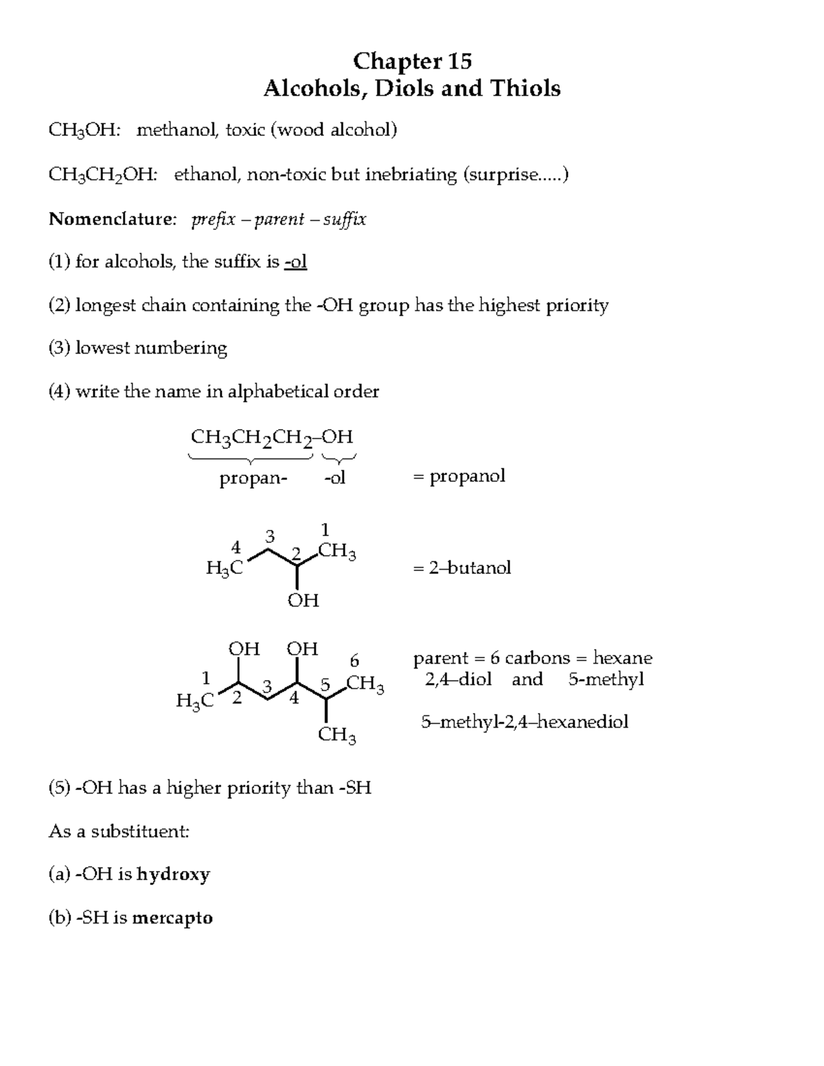 Summary Organic Chemistry - Alcohols, diols and thiols - Chapter 15 ...