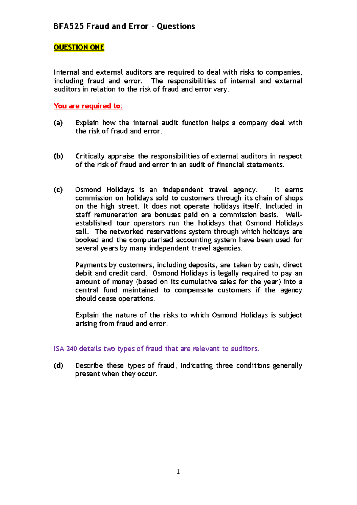5 Fraud and Error past paper questions - BFA525 Fraud and Error ...