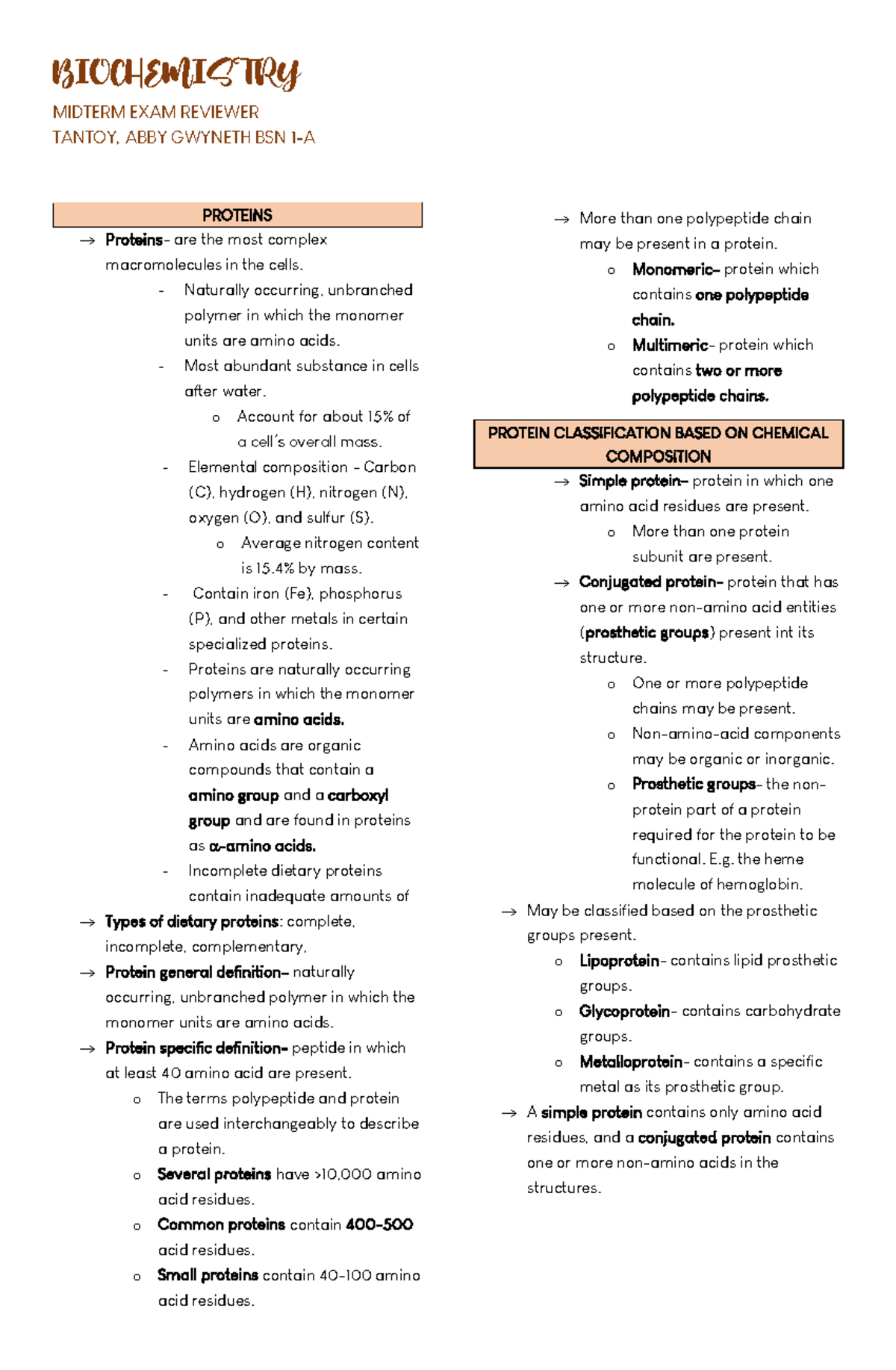 midterm reviewer biochem - MIDTERM EXAM REVIEWER TANTOY, ABBY GWYNETH ...