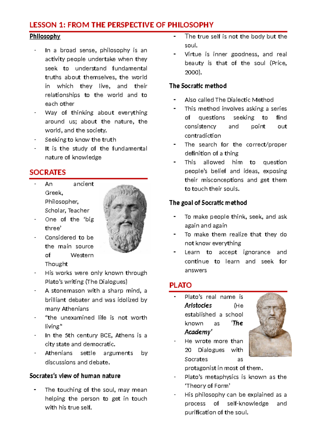 Lesson 1 - REVIEWER - LESSON 1: FROM THE PERSPECTIVE OF PHILOSOPHY ...