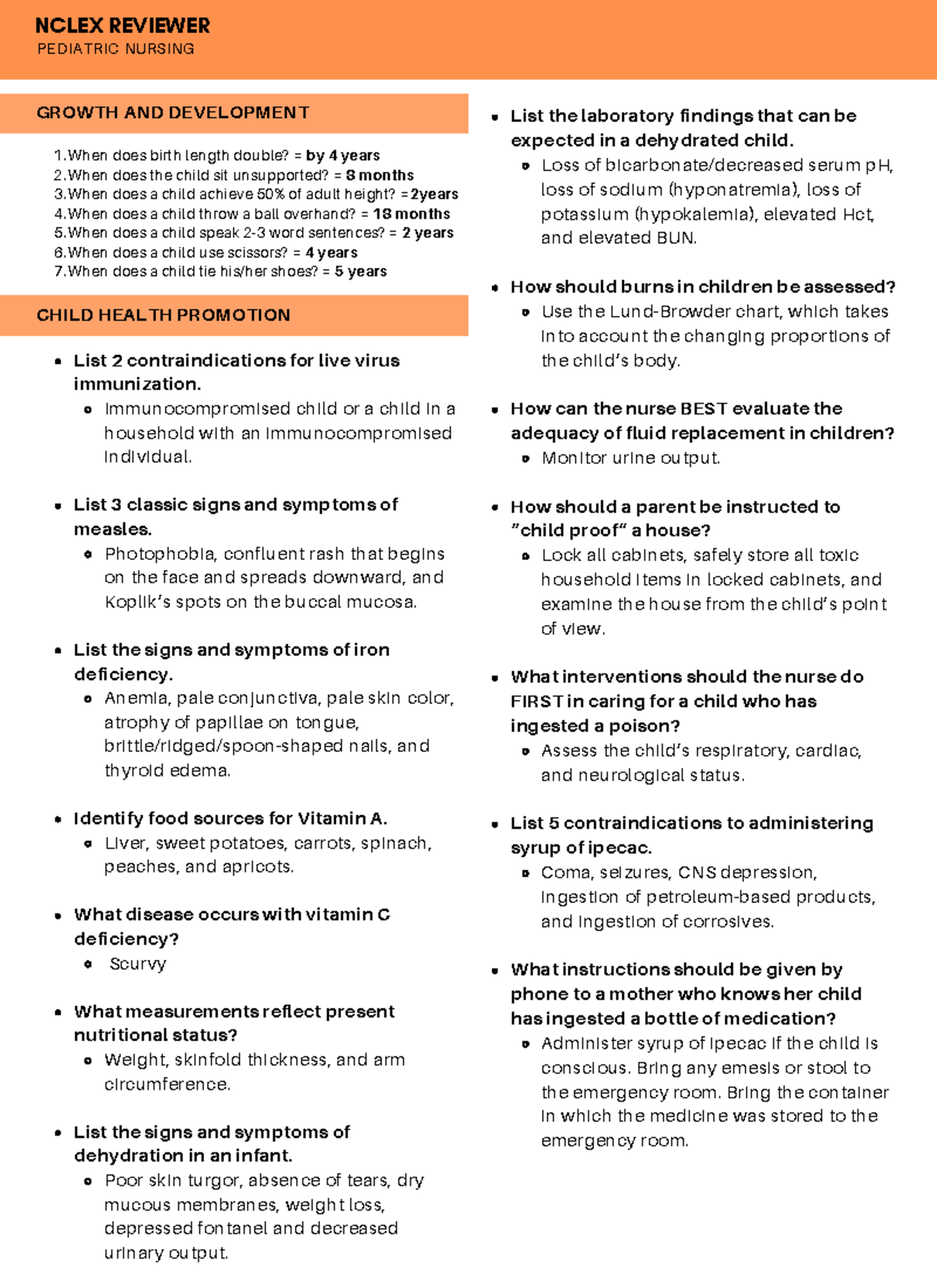 Reviewer-PEDIATRIC NCLEX - PEDIATRIC NURSING When does birth length ...