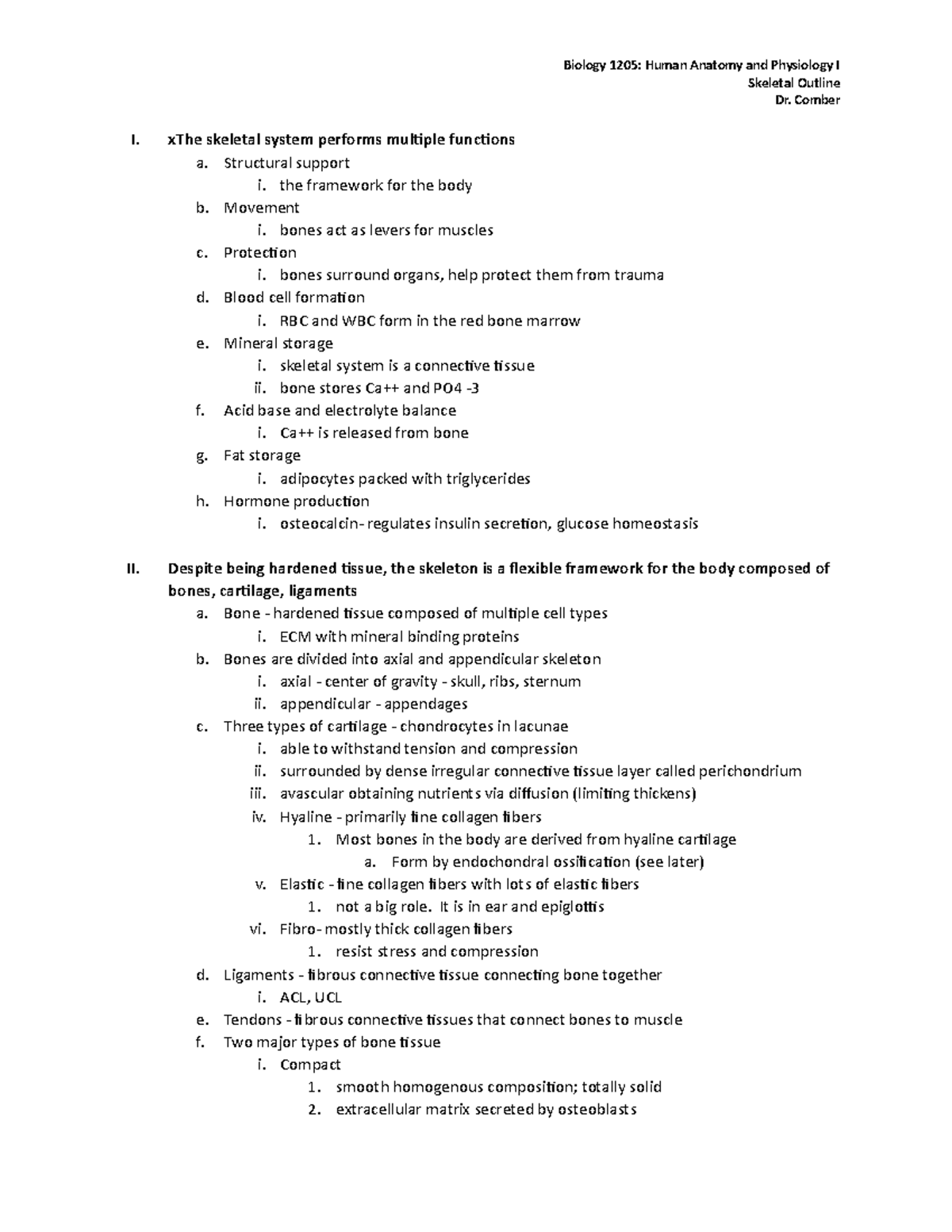Skeletal Outline-2 - Lecture notes A&P 1 - Skeletal Outline Dr. Comber ...
