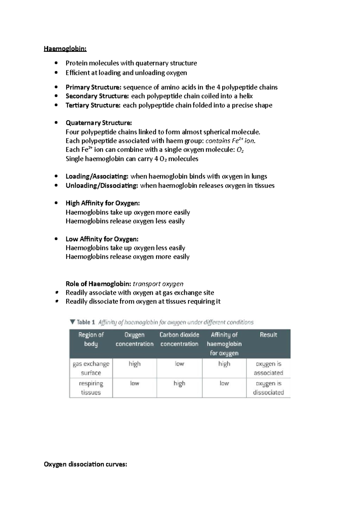 Mass transport notes Section 7 AS AQA Biology - Haemoglobin: Protein ...