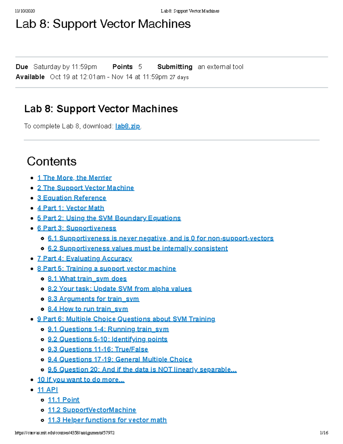 Lab 8 Support Vector Machines - Lab 8: Support Vector Machines Due ...