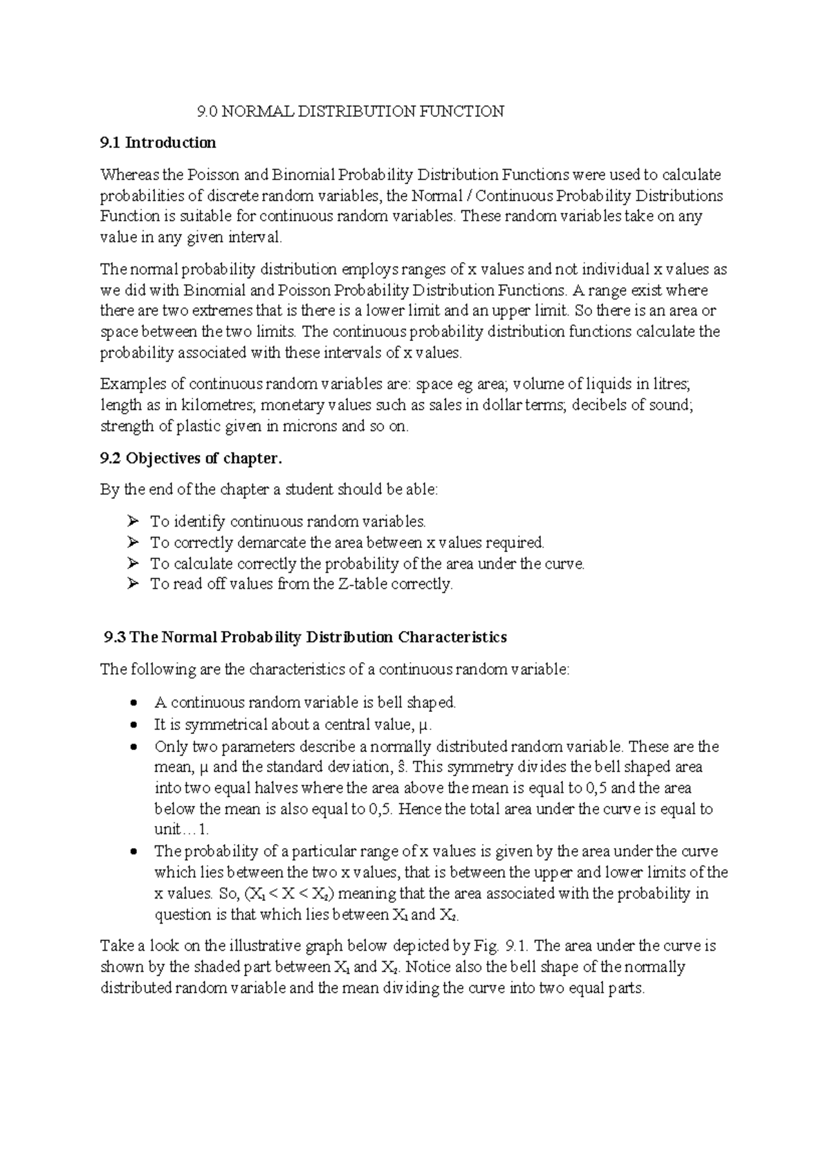 9.0 Normal Distribution Function - 9 NORMAL DISTRIBUTION FUNCTION 9 ...