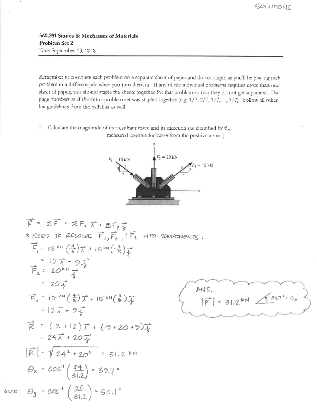 Ps2 Solutions Introductory Problems To Statics Involving Basic Vector Laws Gownomg 560