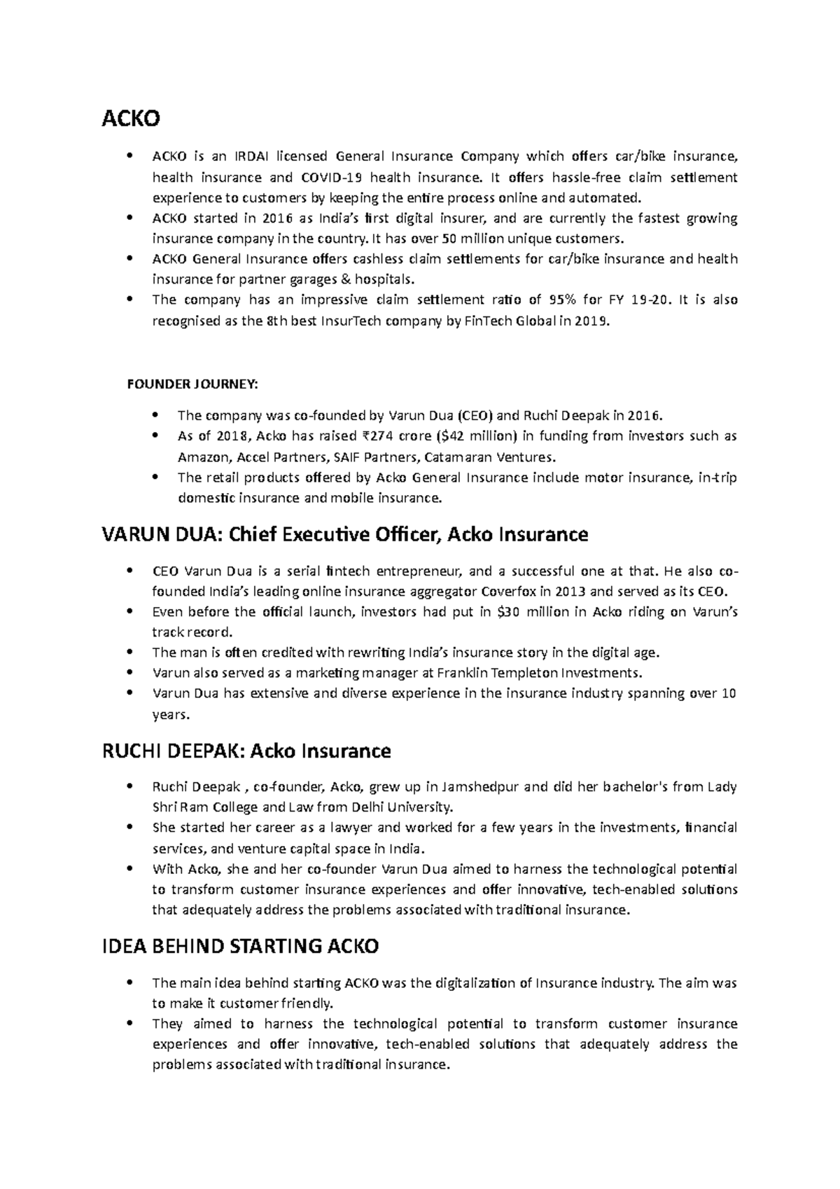 ACKO - The ppt is a short analysis on the unicorn company ACKO - ACKO ...