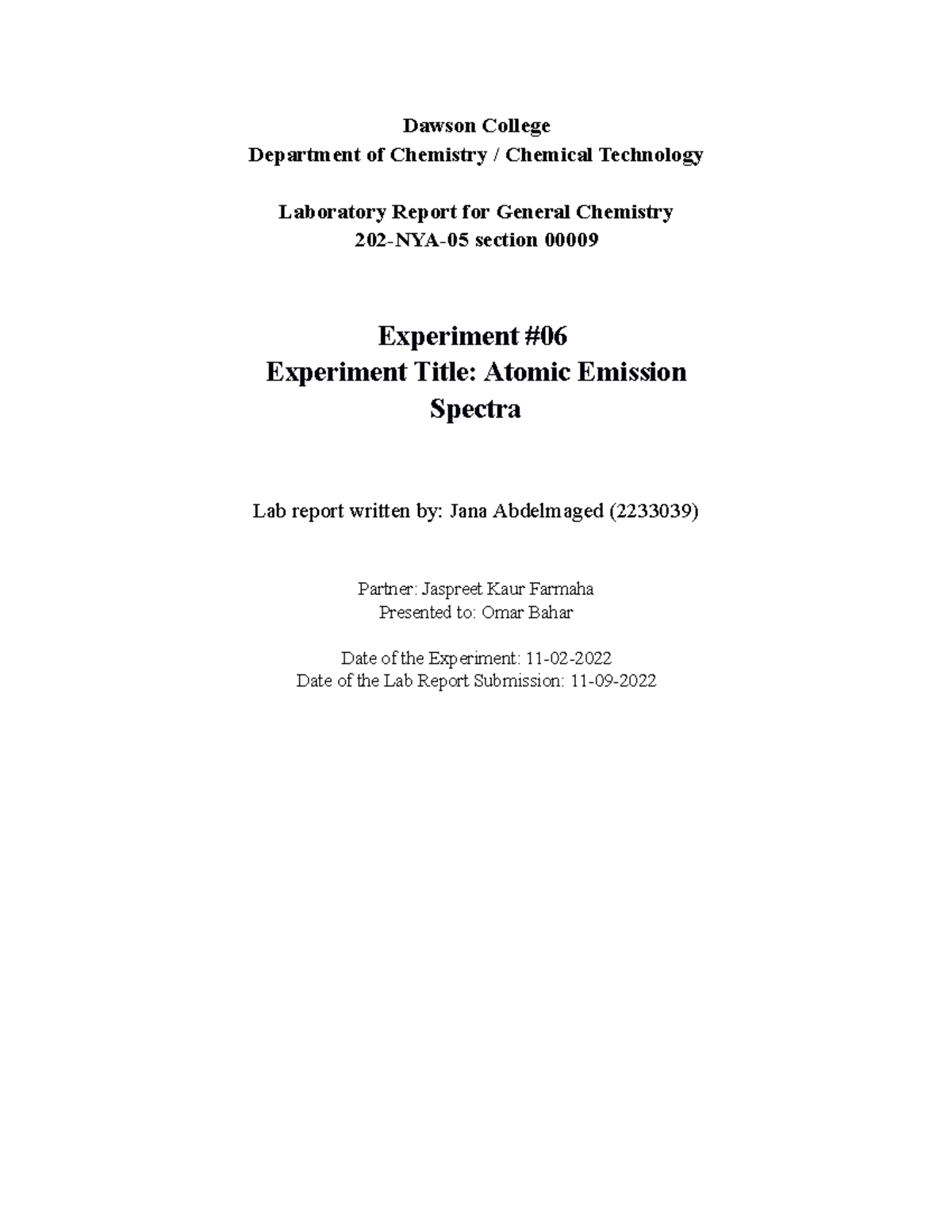 Atomic Emission Spectra Lab Report - Studocu