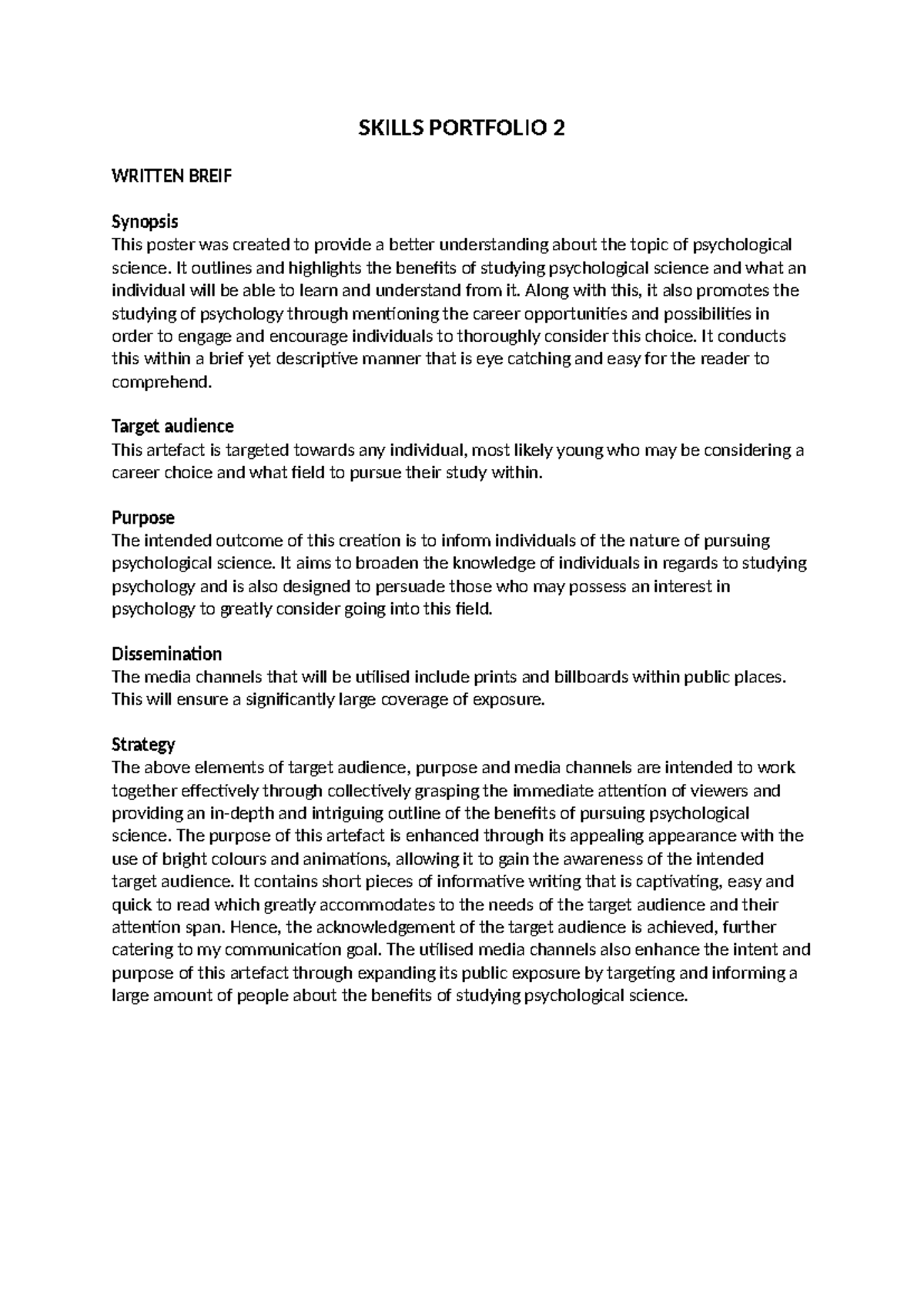 Skills Portfolio 2 - Arts - SKILLS PORTFOLIO 2 WRITTEN BREIF Synopsis ...