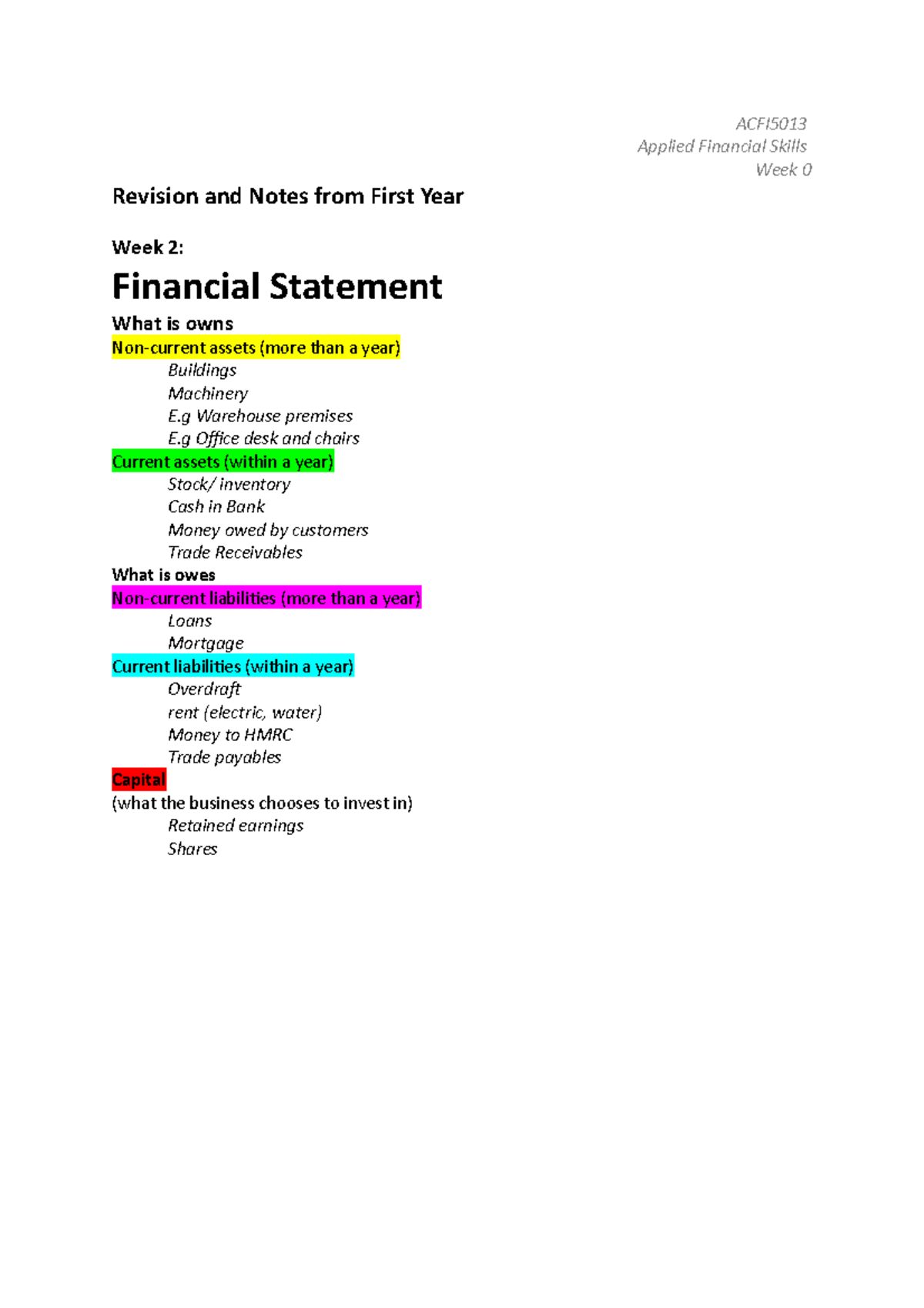 Applied Finance Pre- Revision - ACFI Applied Financial Skills Week 0 ...
