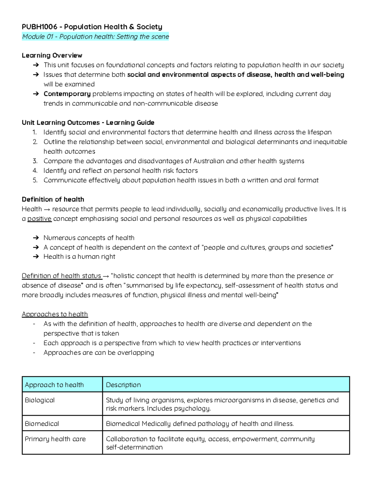 PUBH1006 - notes - PUBH1006 - Population Health & Society Module 01 ...